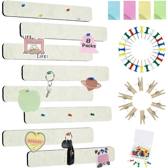 8 pcs Bulletin Board Bar Strips with 50 Pushpins & 10 Wooden Clip pins ...