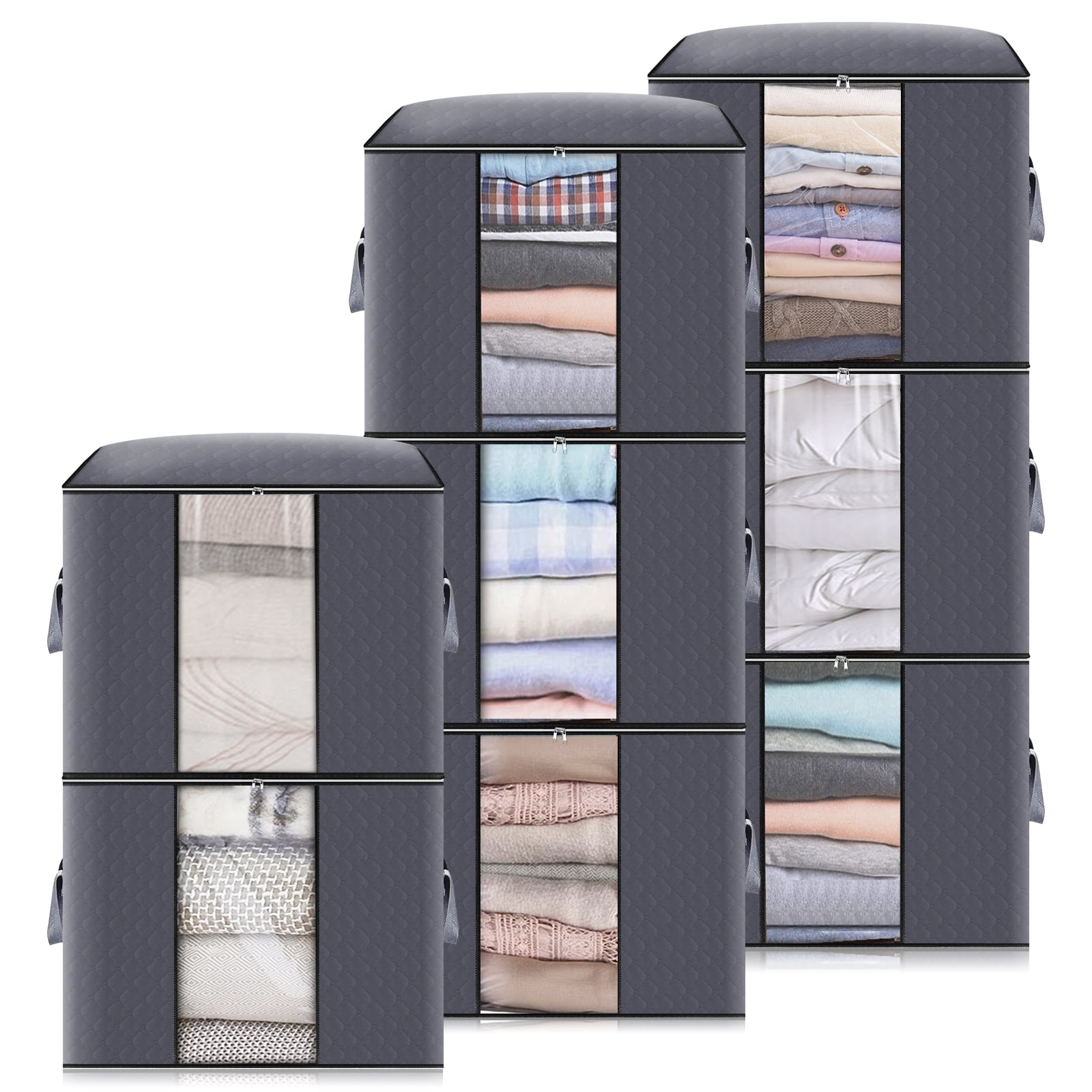 Honeier 8 pcs 90L Clothes Storage Bags, Closet Organizer, Waterproof ...
