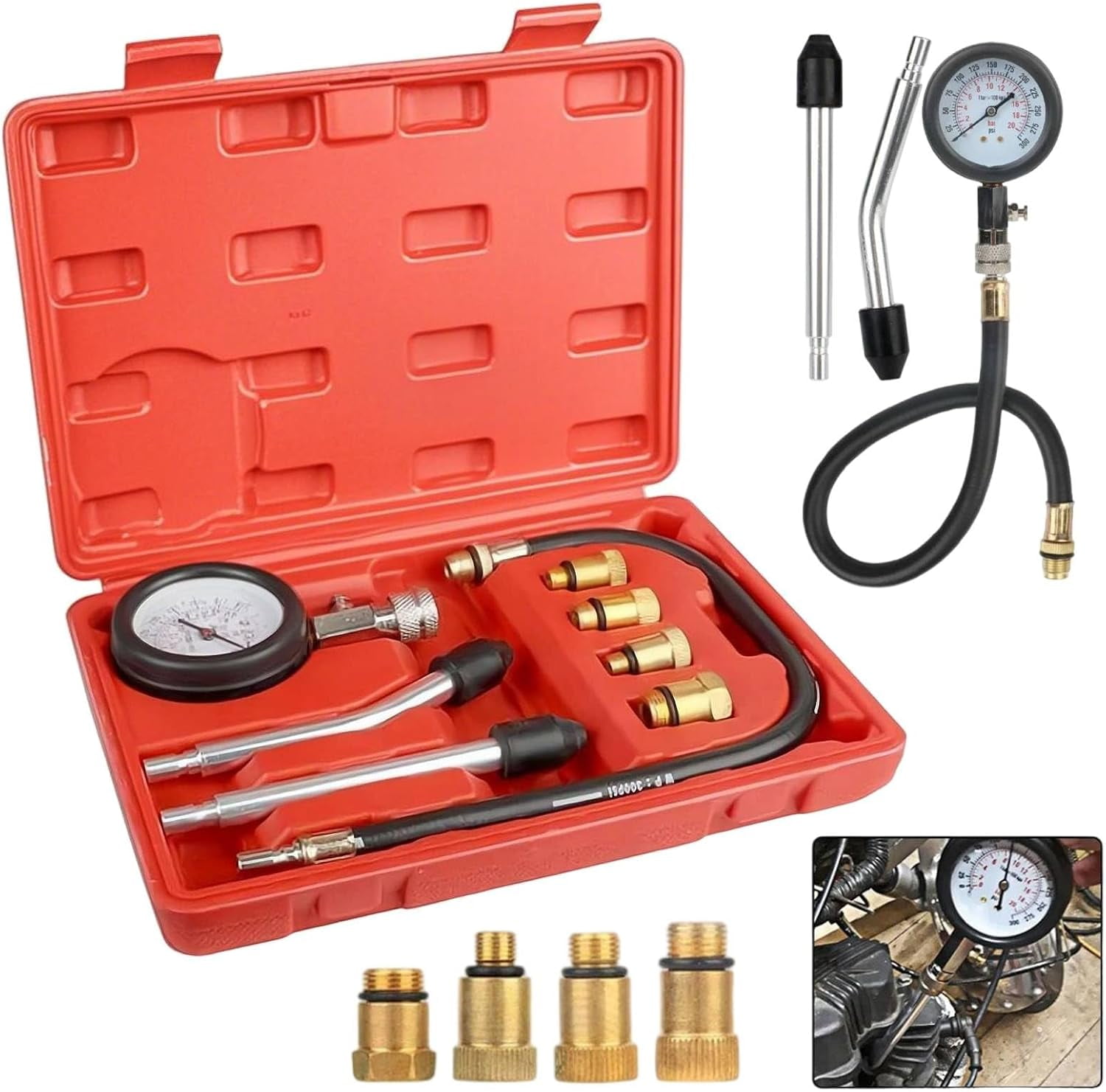 8 pcs Compression Tester Kit,Compression Tester with Spark Plug Tester ...