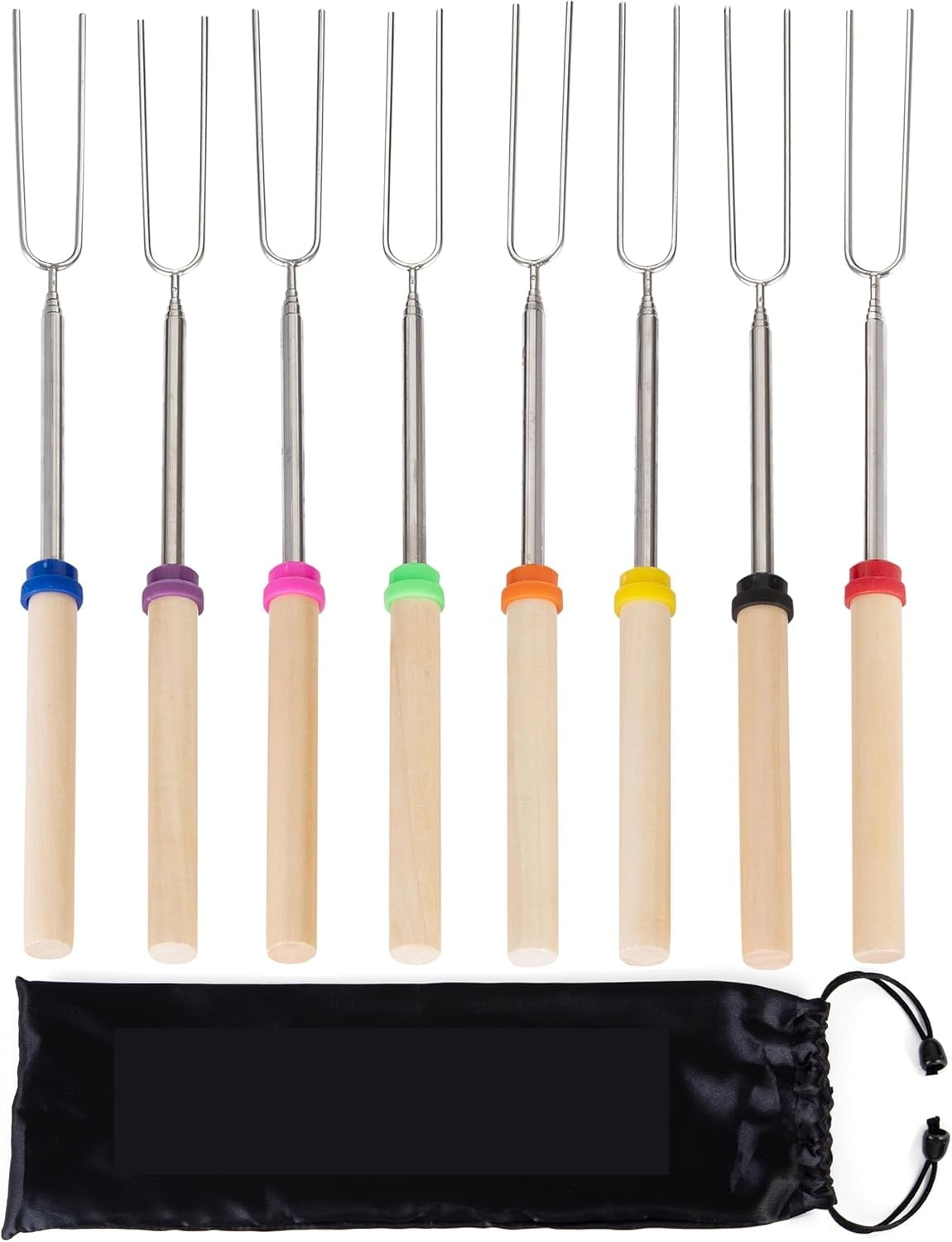 8 pcs Marshmallow Roasting Sticks, BBQ Sticks, Extendable, Camping Skewer for Fire Pit, Wooden ...