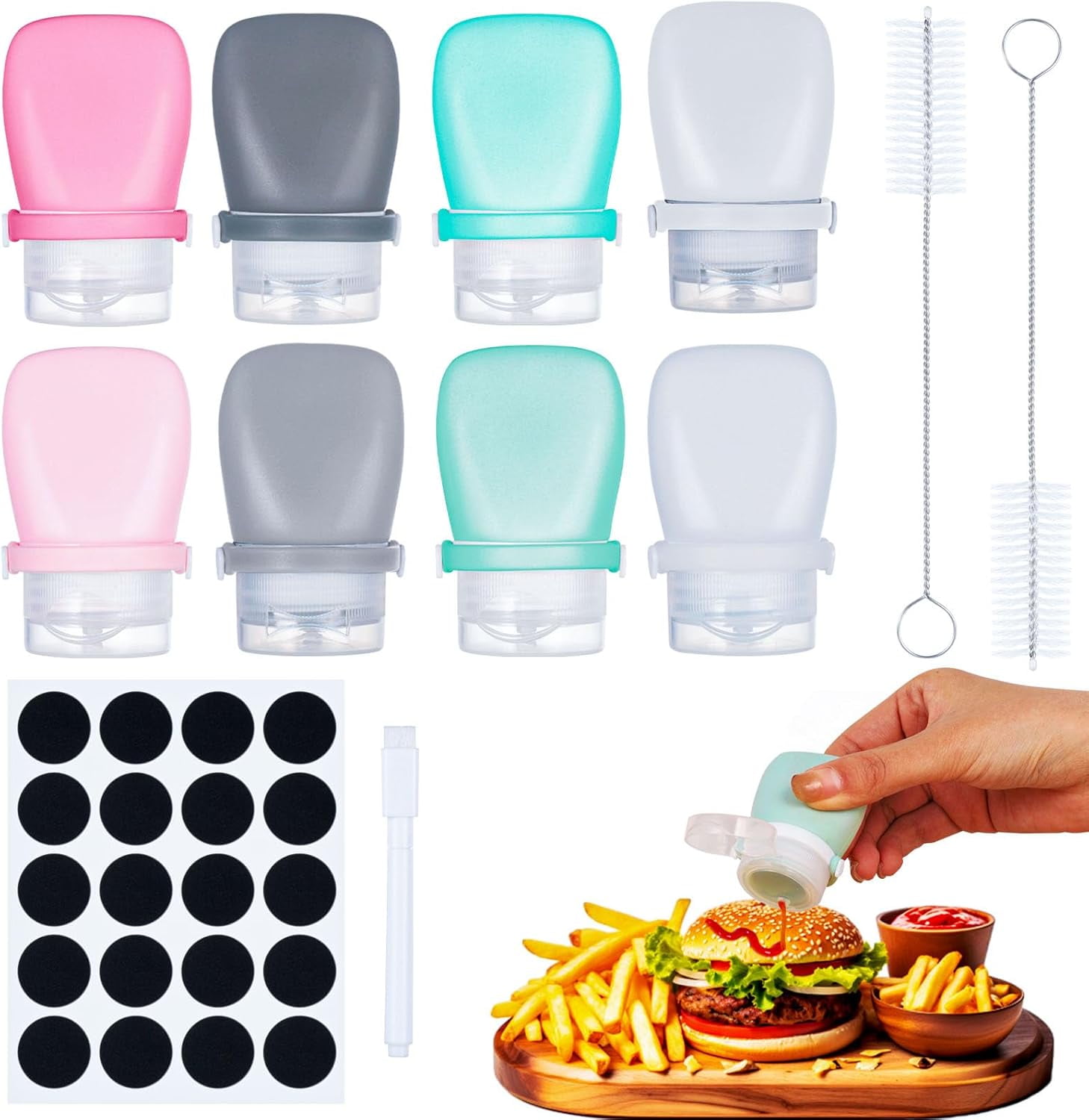 8 pcs mini salad dressing container, ketchup container squeeze bottles ...