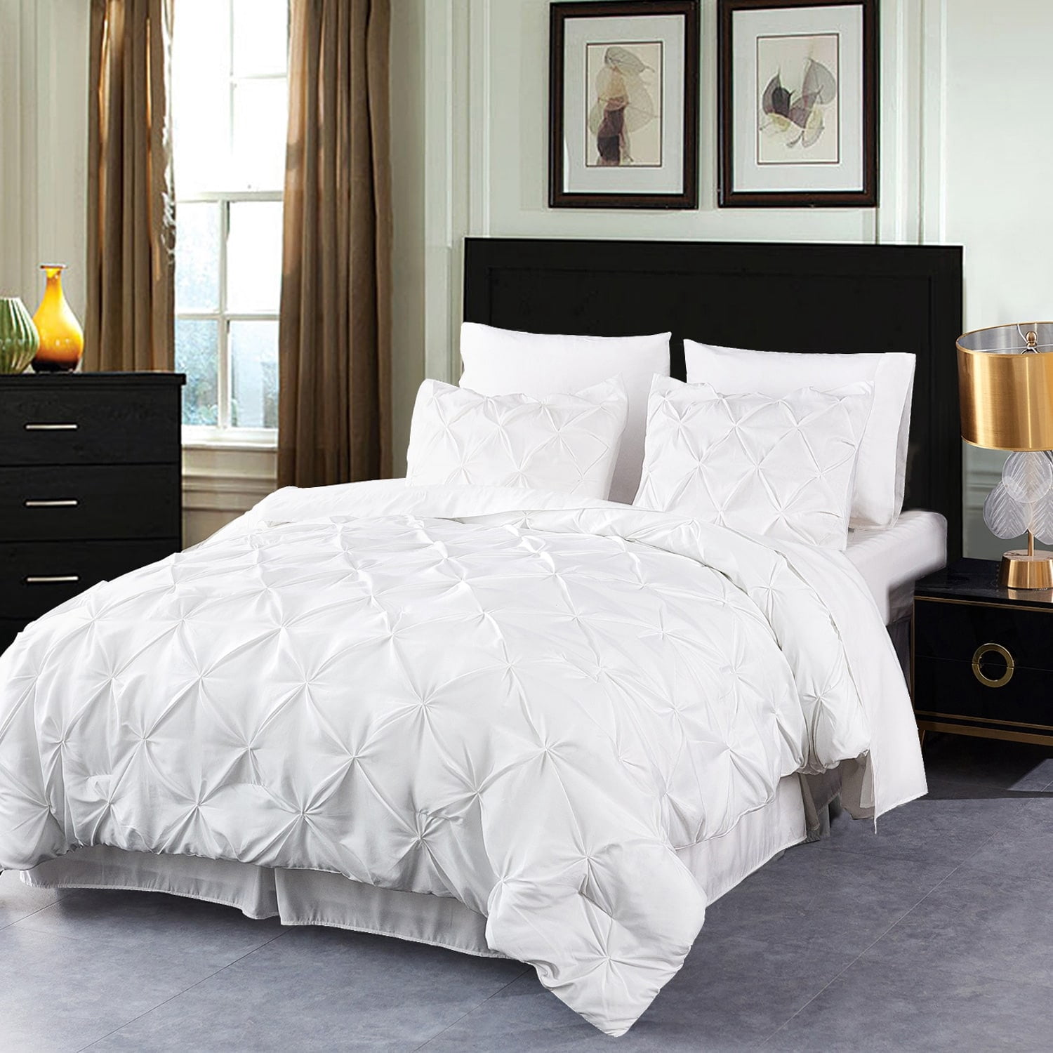 8-piece Pinch Pleated Bed-in-a-Bag Down Alternative Comforter Set White ...
