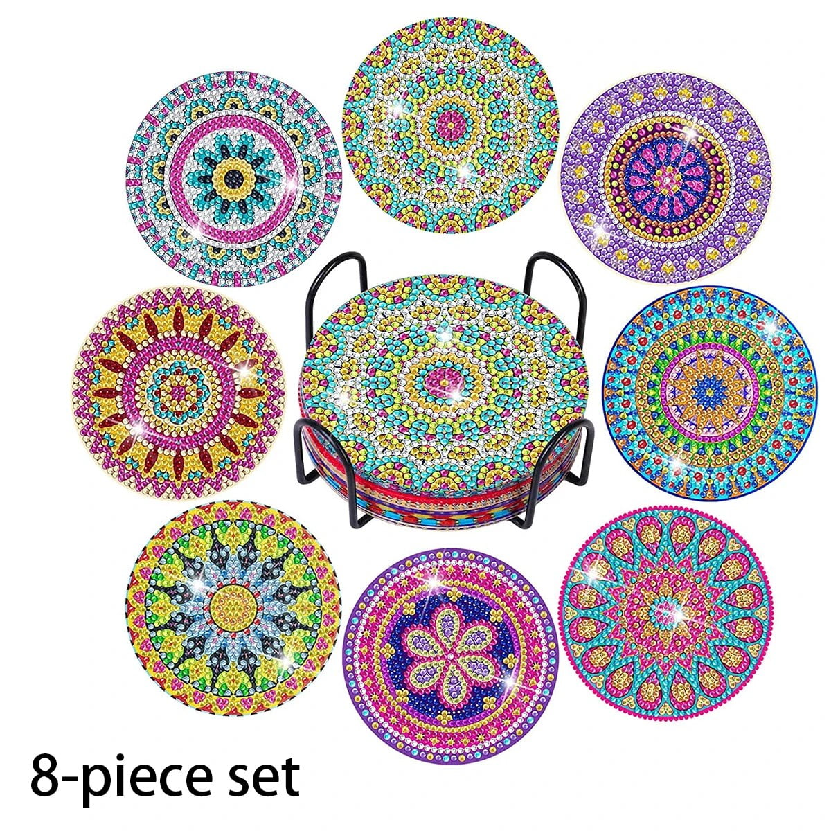 8-piece Set of DIY Diamond Painted Coasters with Mandala Pattern and ...
