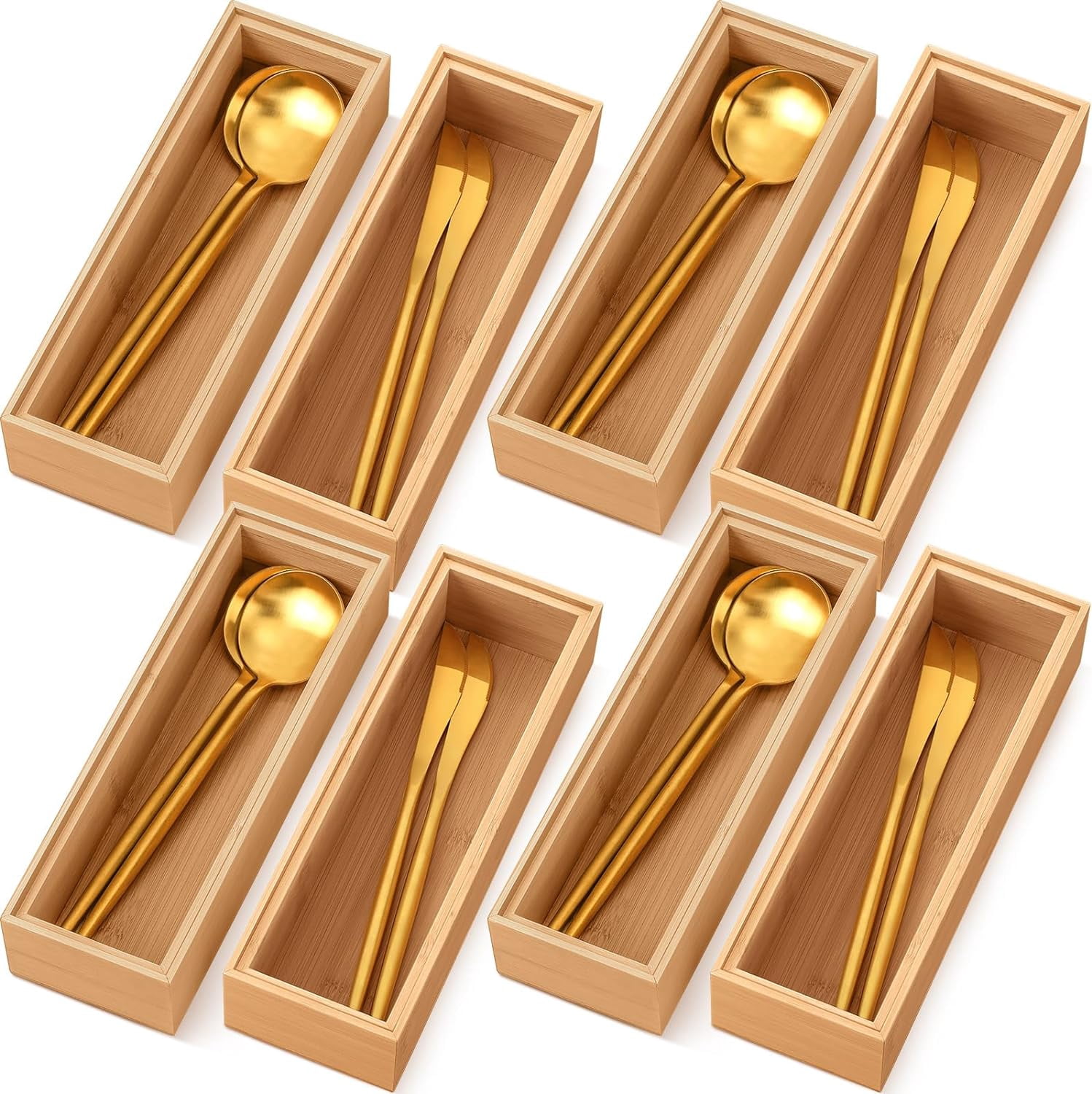 8-piece bamboo drawer organizer kitchen utensils wooden cutlery ...
