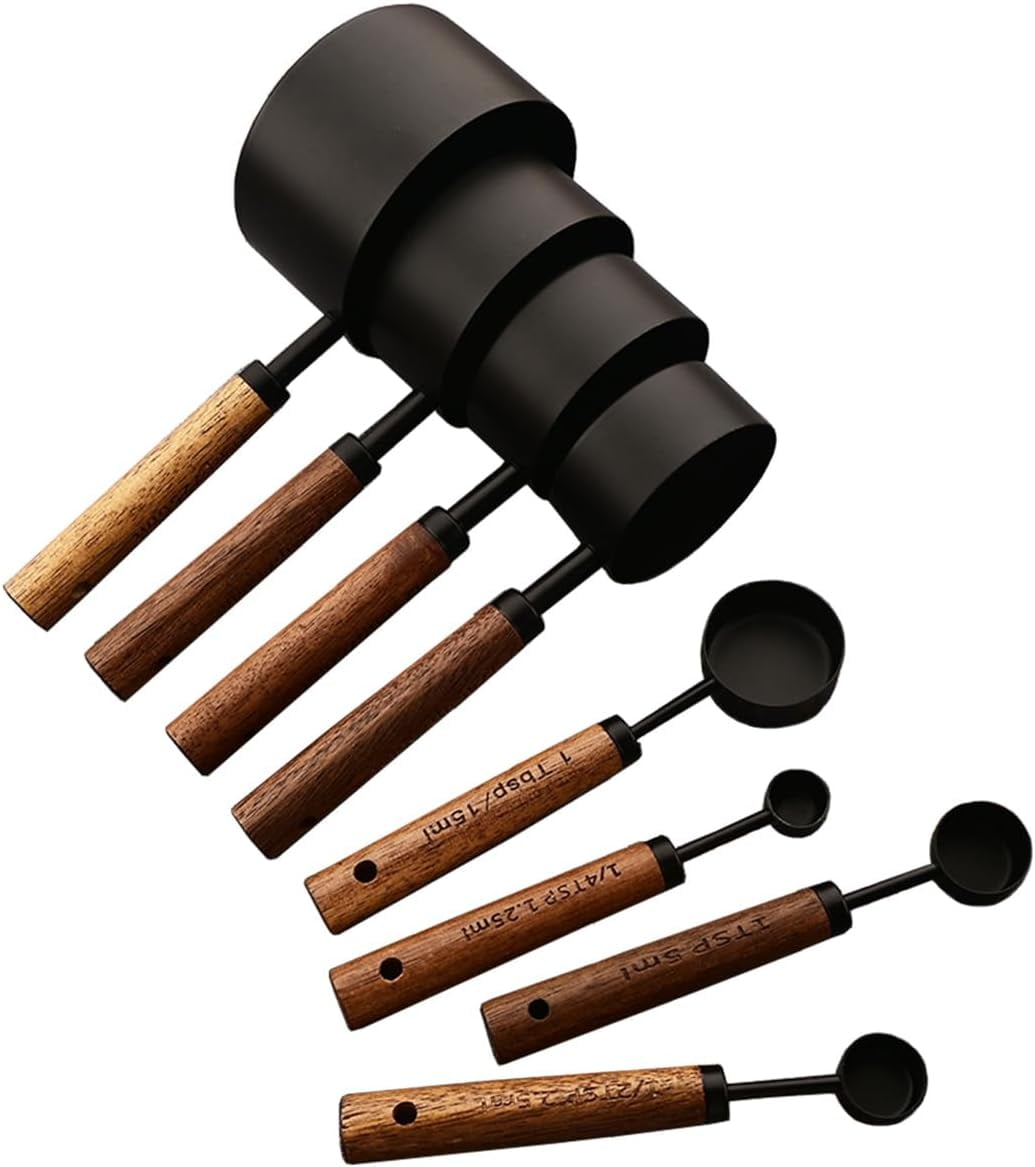 8 pieces Black Measuring Cups Set and Measuring Spoons Set with Scale ...