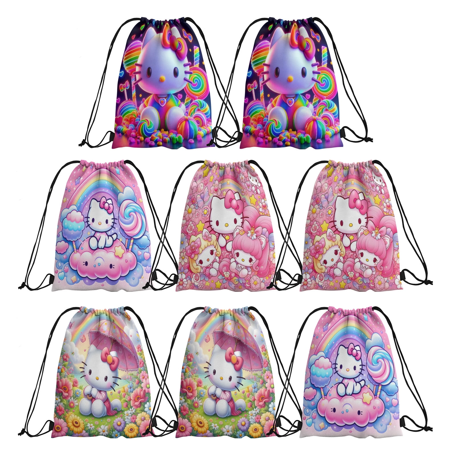 8 pieces 𝓗𝓮𝓵𝓵𝓸 𝓚𝓲𝓽𝓽𝔂 Candy Drawstring Bag Kitty Drawstring Goodie Favor ...
