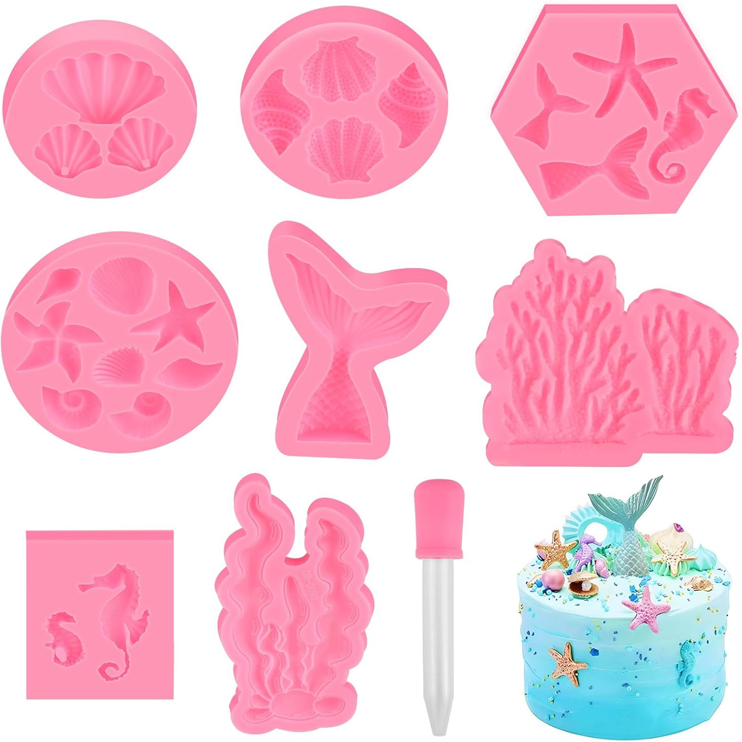 8 pieces Mermaid Cake Decoration, 3D Mermaid Fondant Mould, Mermaid ...