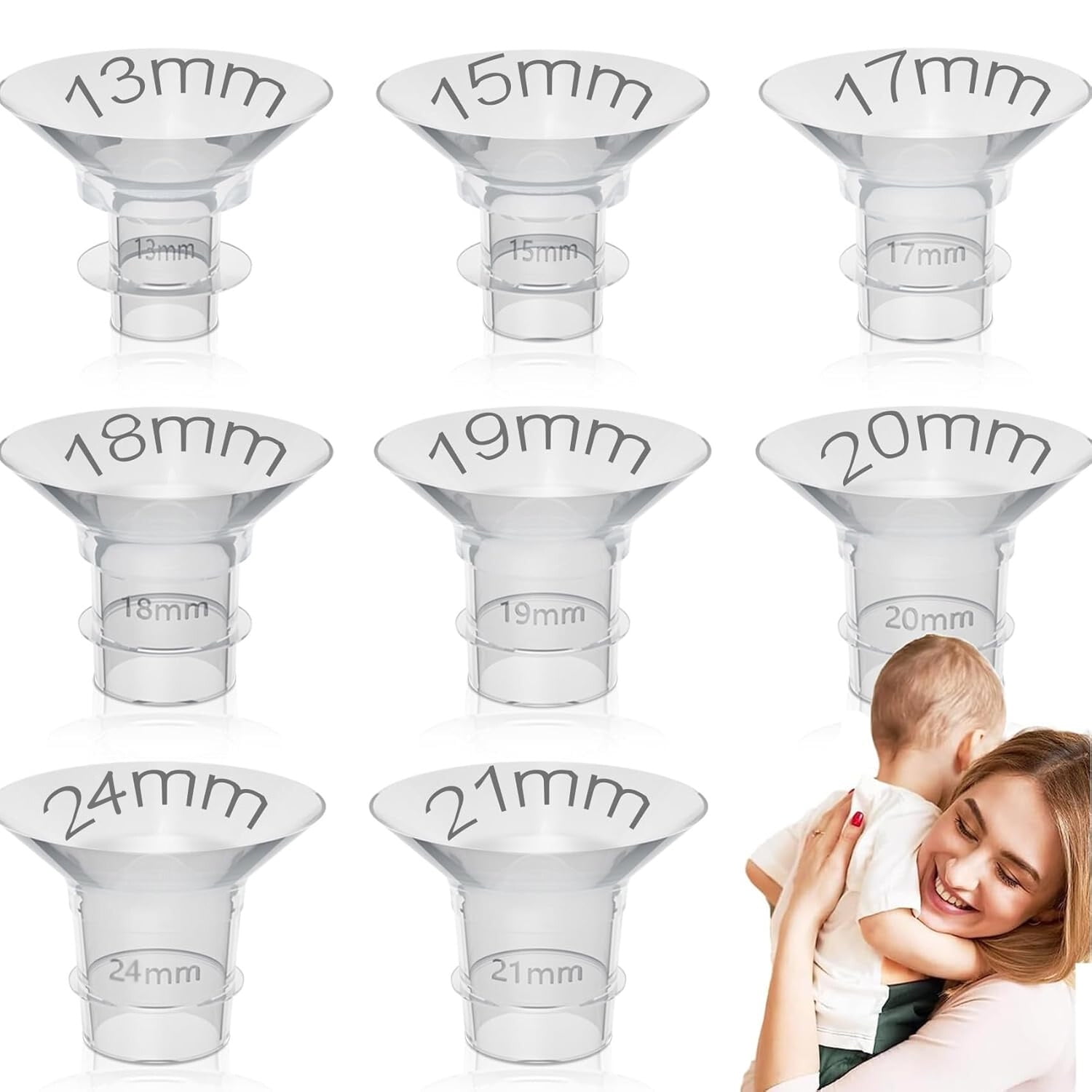 8 sizes Breast Pump Flange Inserts Sizing Kit Compatible with 24mm ...