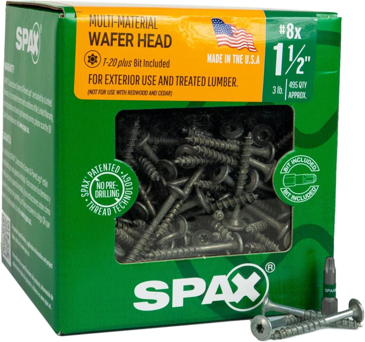 8 x 1-1/2" SPAX Wafer Head T-20+ Partial Thread HCR-X High Corrosion ...