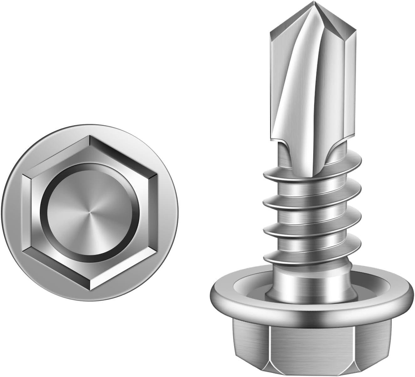 #8 x 1/2" Hex Washer Head Self Tapping Sheet Metal Screws with Drill Point, Stainless Steel 410 ...