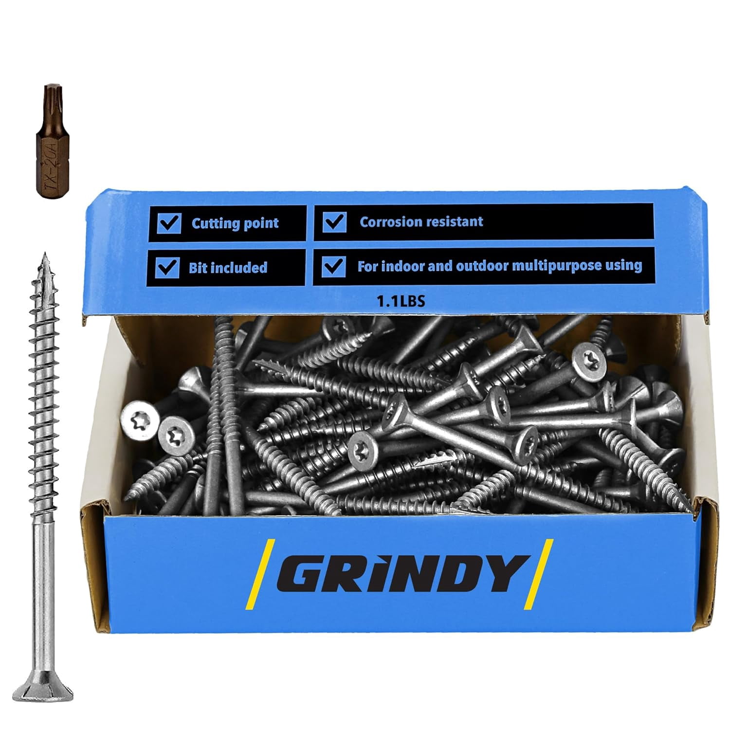 #8 x 1 5/8’’ Stainless Steel Wood Screws by Grindy (200pack/1.1LBS ...