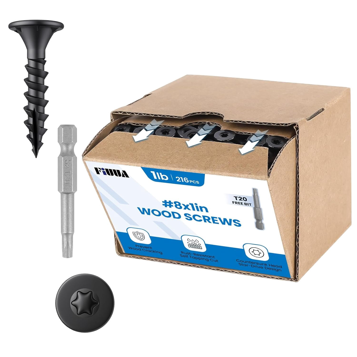 #8 x 1” Deck Screws, 1LB Star Drive Wood Screws, 216Pcs Rust Resistant ...