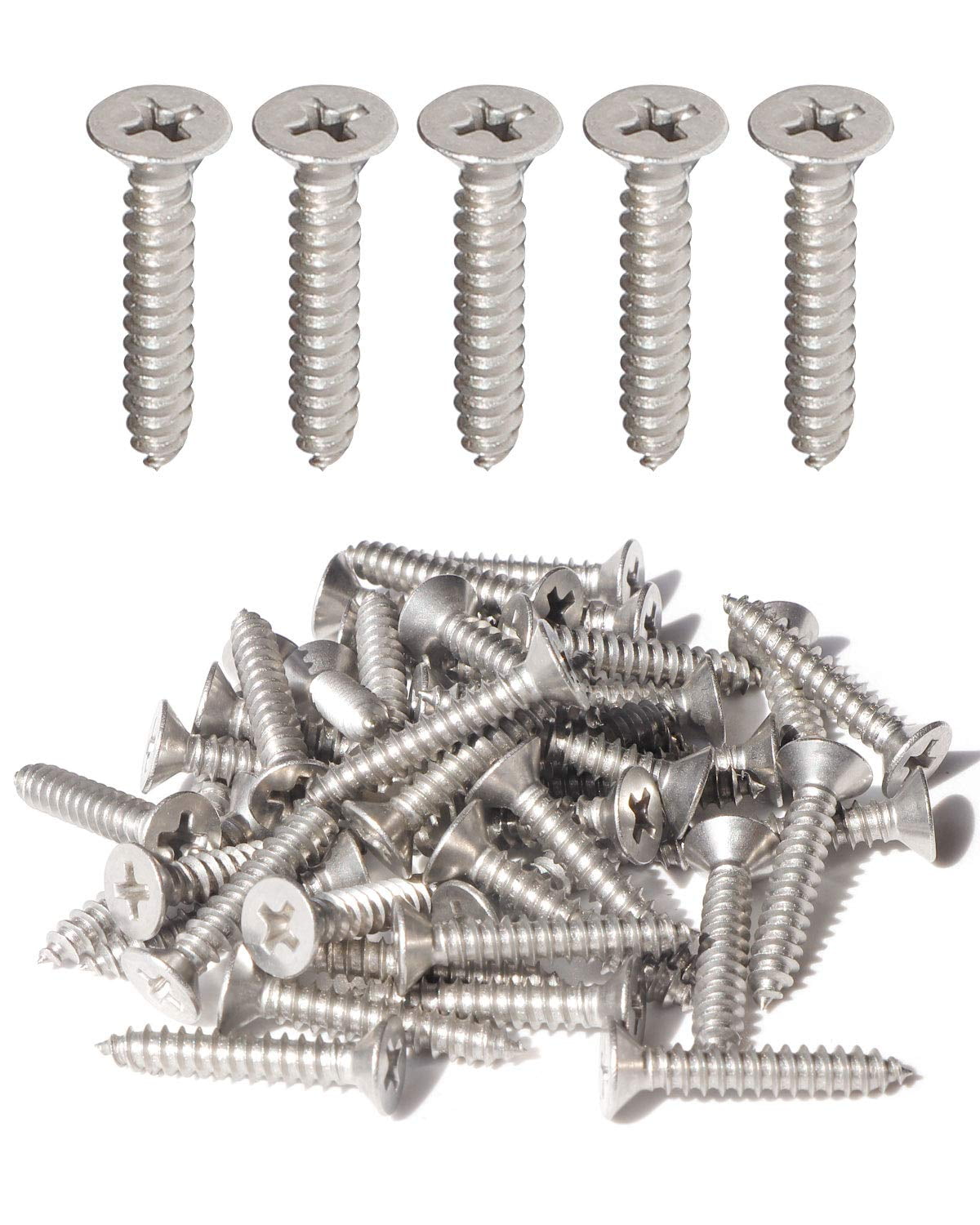 #8 x 1 Inch Wood Screws, Stainless Steel 304 Self Tapping Screws 50pcs, Flat Head Phillips ...