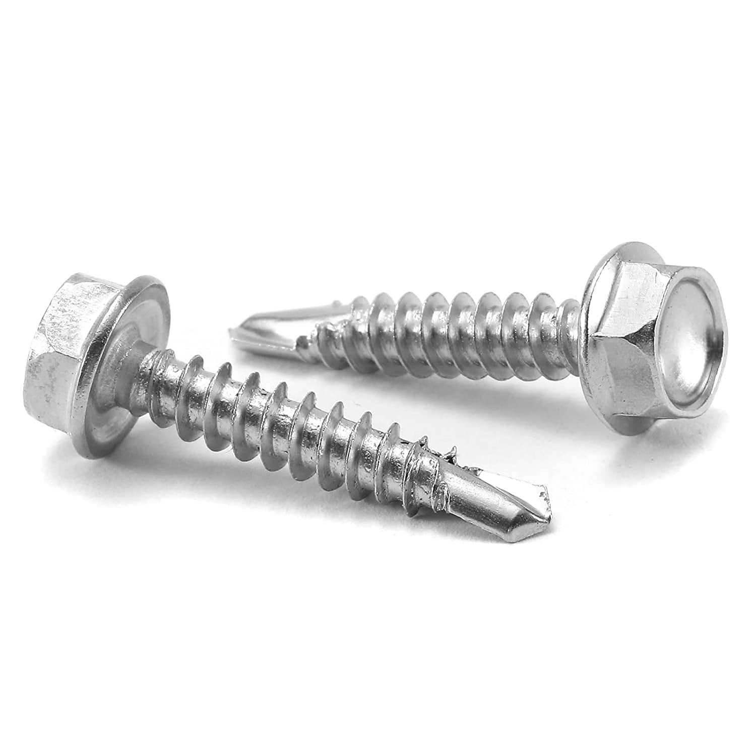 #8 x 1" Sheet Metal Screws 100PCS 410 Stainless Steel Hex Washer Head ...