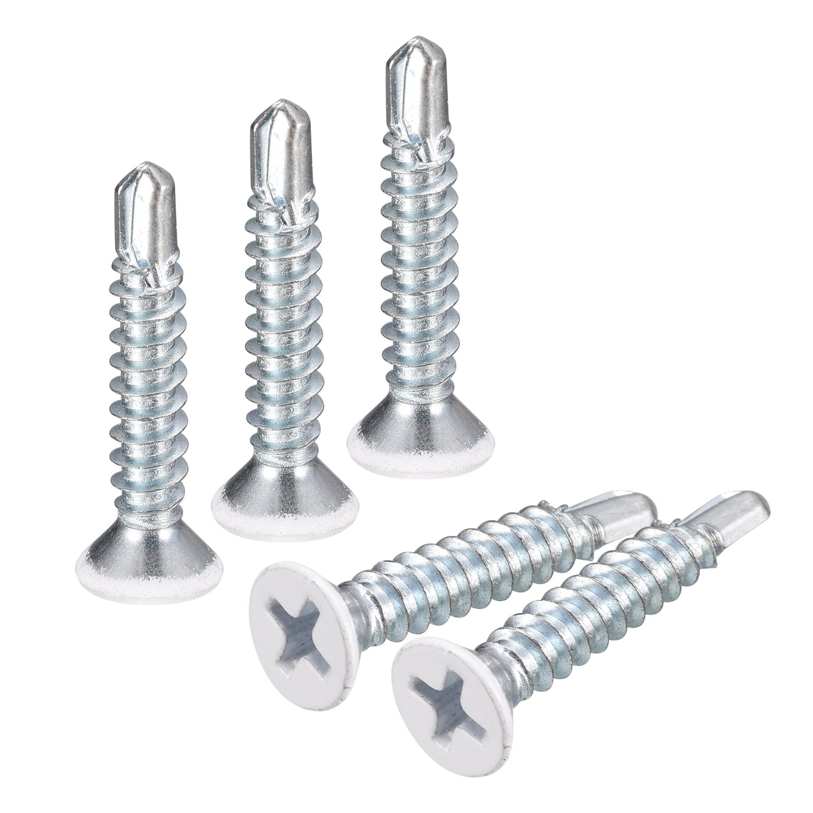 Uxcell #8 x 1" White Screws Self Drilling Screws, 100 Pack Flat Head ...