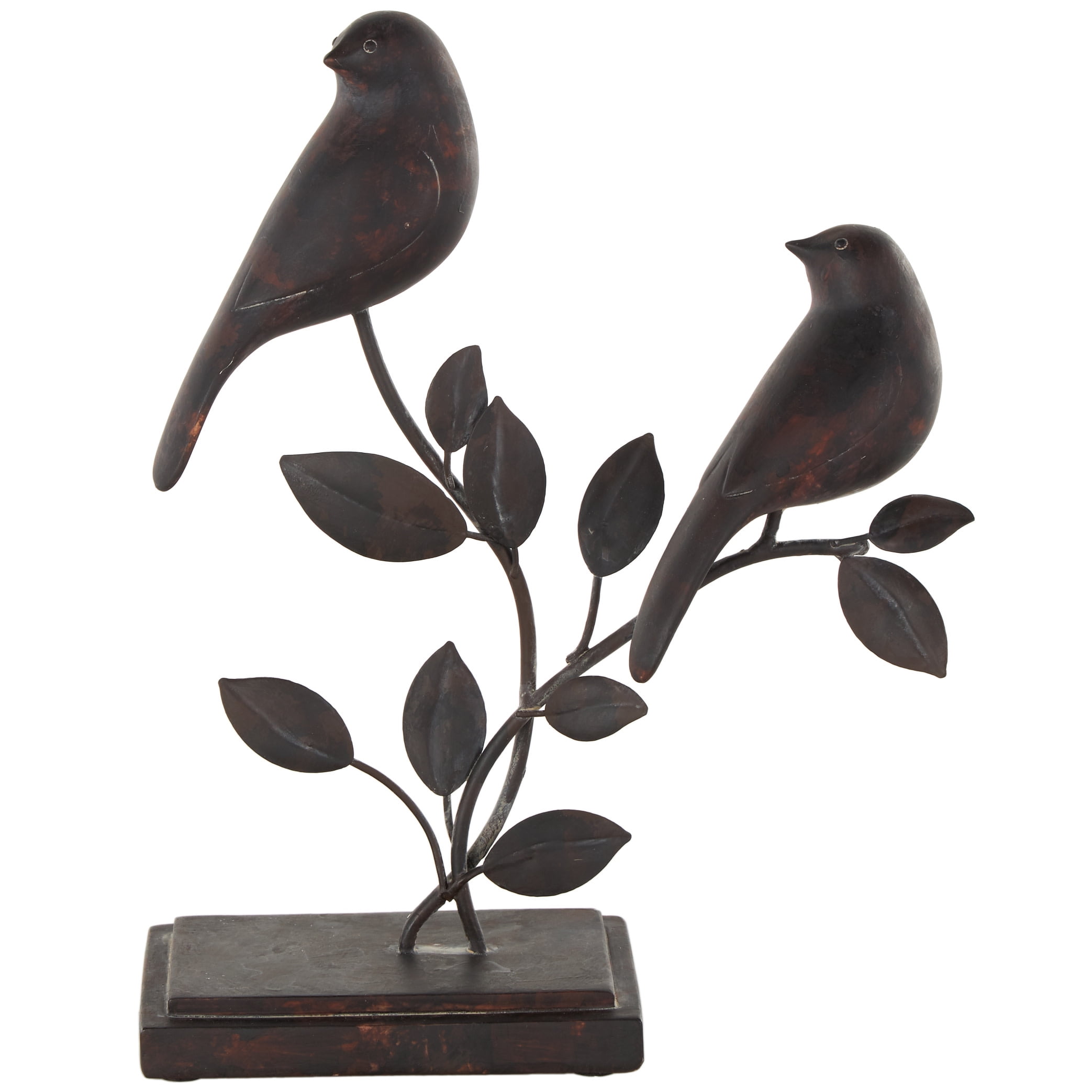 8" x 10" Black Polystone Perching Bird Sculpture with Leaf Vines and ...