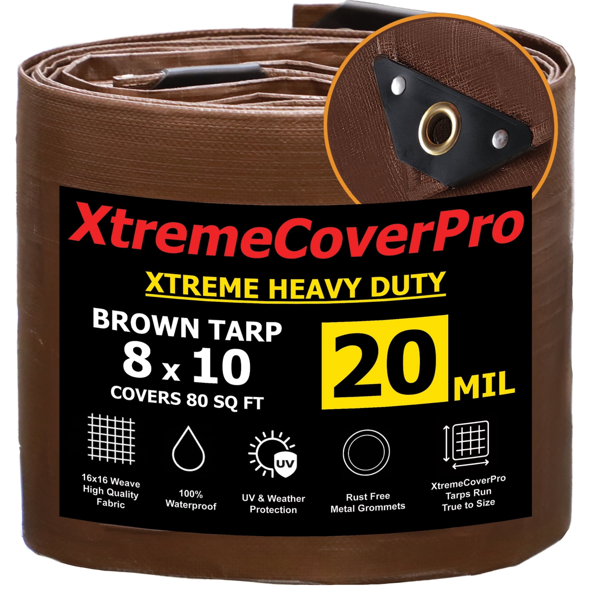 8' x 10' Brown Super Ultra Heavy-Duty Tarp – 20 Mil Waterproof & UV ...