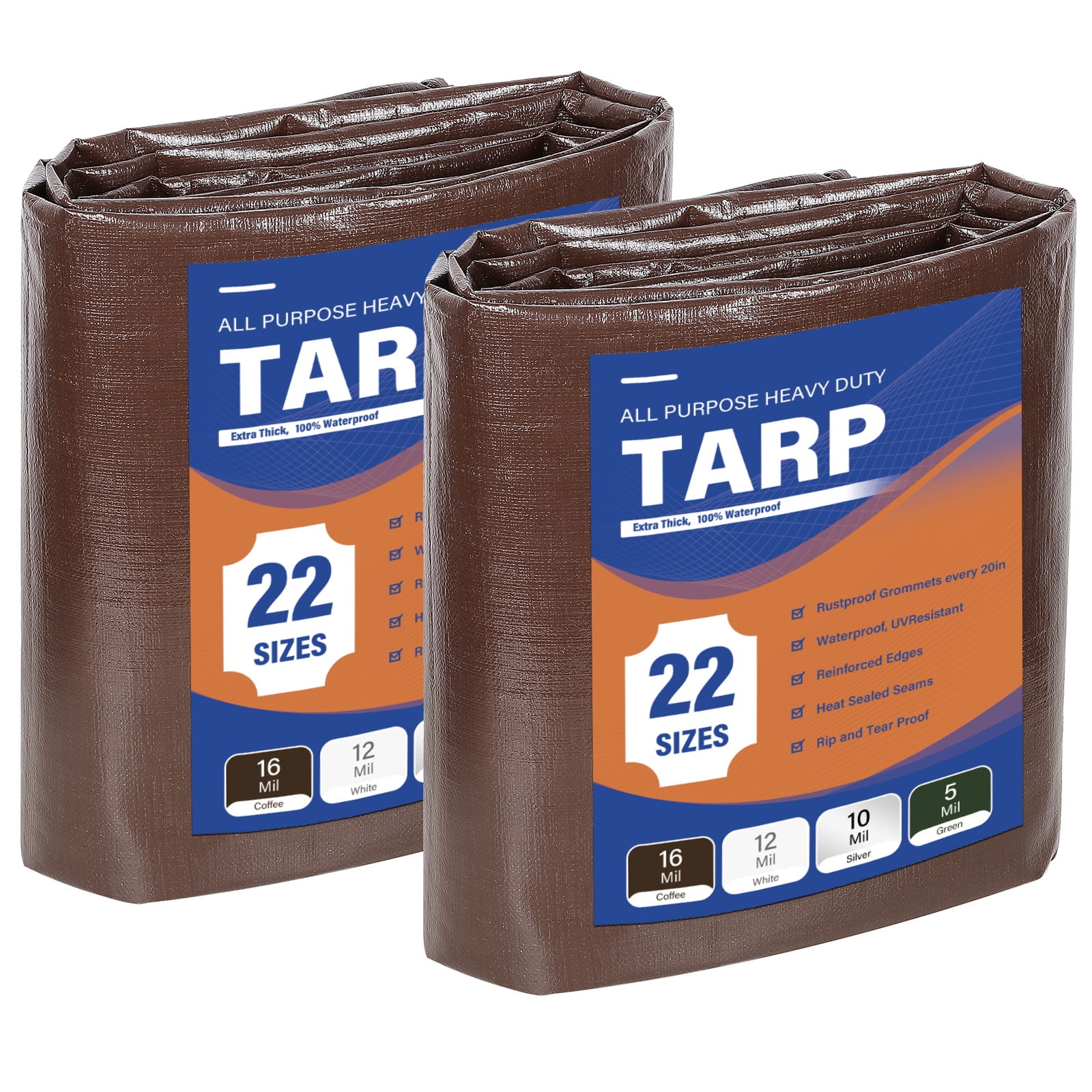 8' x 10' Heavy Duty Tarp Waterproof 2Pack 16Mil Thick Tarpaulin ...