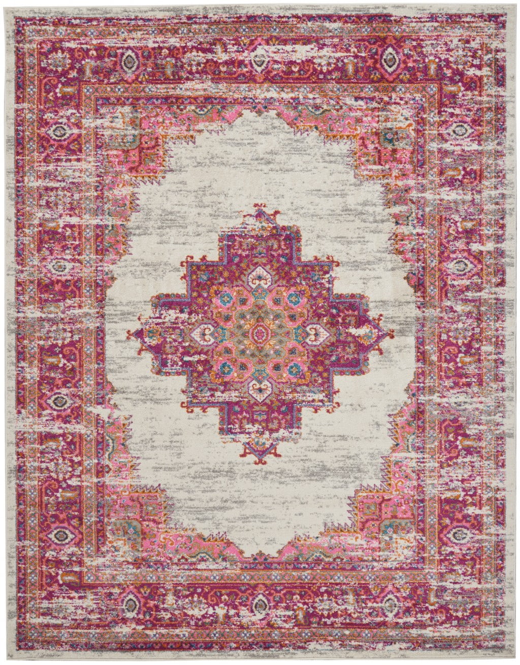 8â€™ x 10' Ivory and Fuchsia Distressed Area Rug - Walmart.com