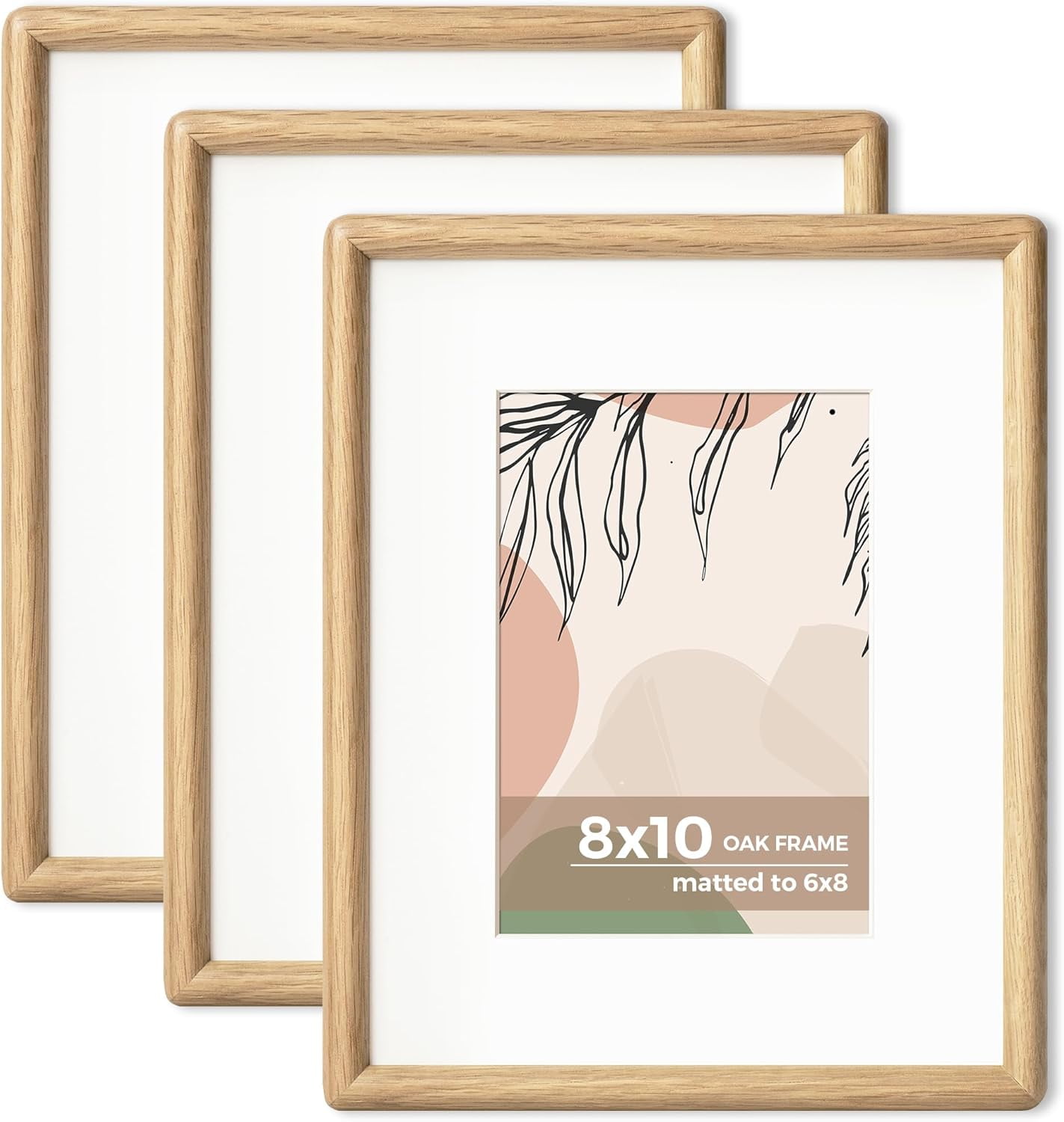 8 x 10 Picture Frame Set of 3 - Solid Oak Frame 8x10 Matted to 5x7 ...