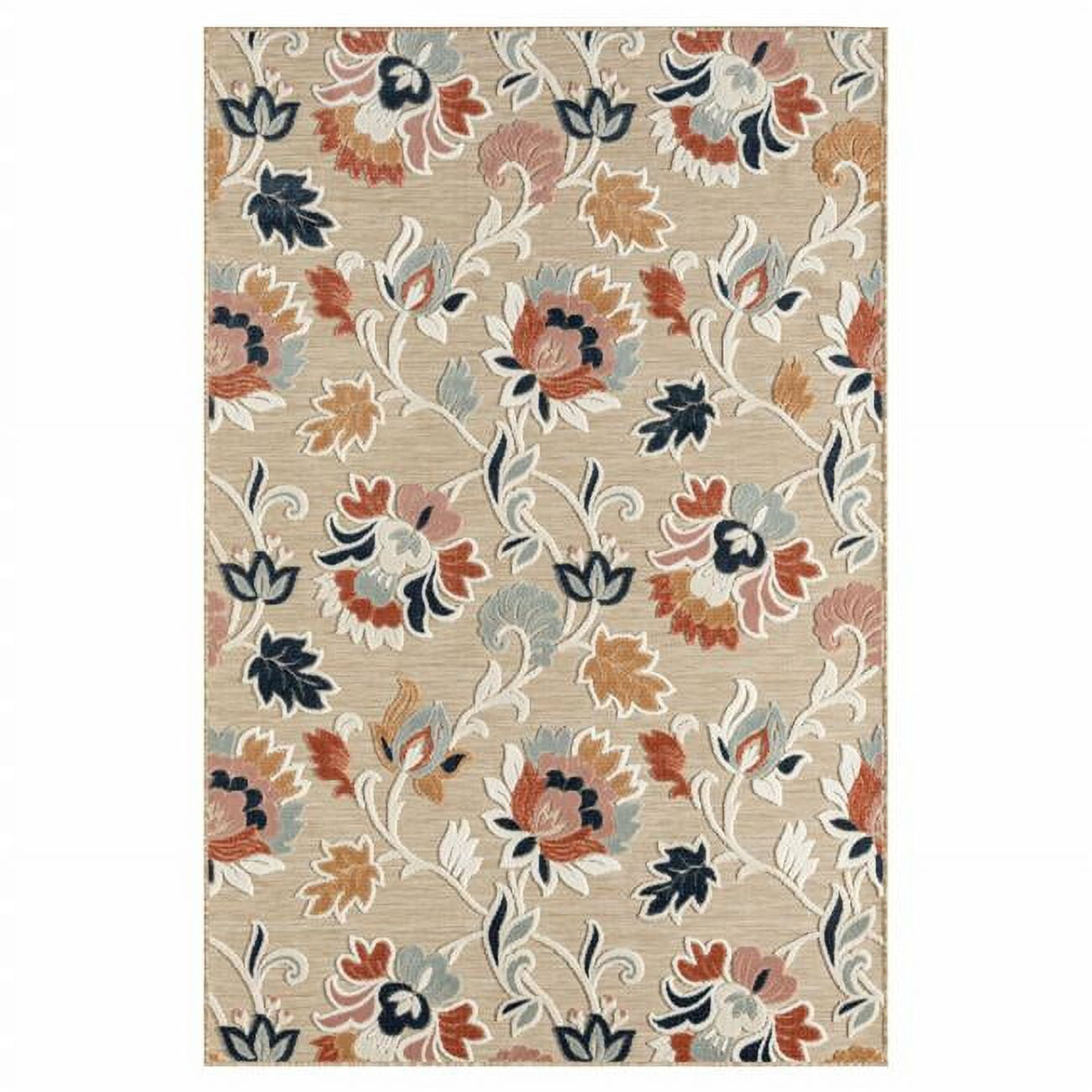 8 x 10 ft. Blue & Beige Floral Stain Resistant Indoor & Outdoor ...
