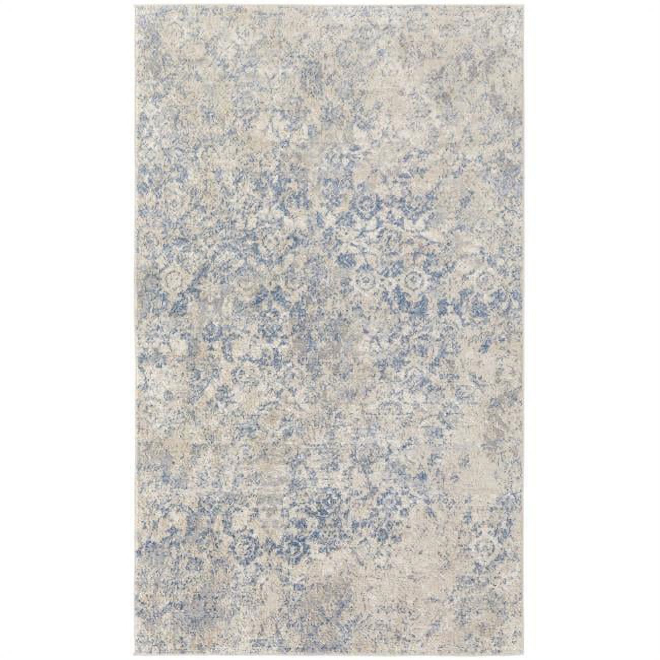 8 x 10 ft. Blue & Ivory Abstract Power Loom Distressed Rectangle Area ...