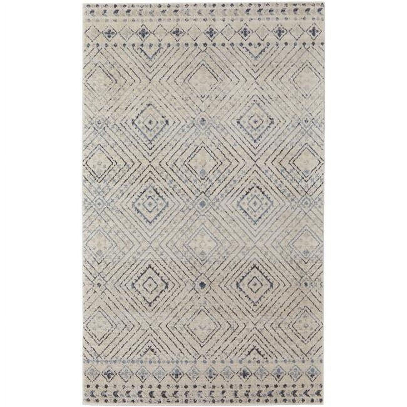 8 x 10 ft. Ivory Blue & Gray Geometric Power Loom Distressed Rectangle ...