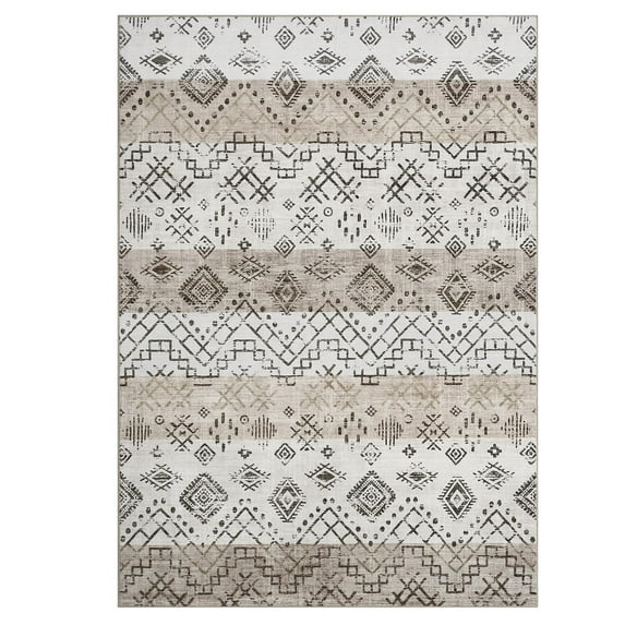 8 x 10 ft Polyester Beige Rectangular Living Room Bedroom Dining Room ...