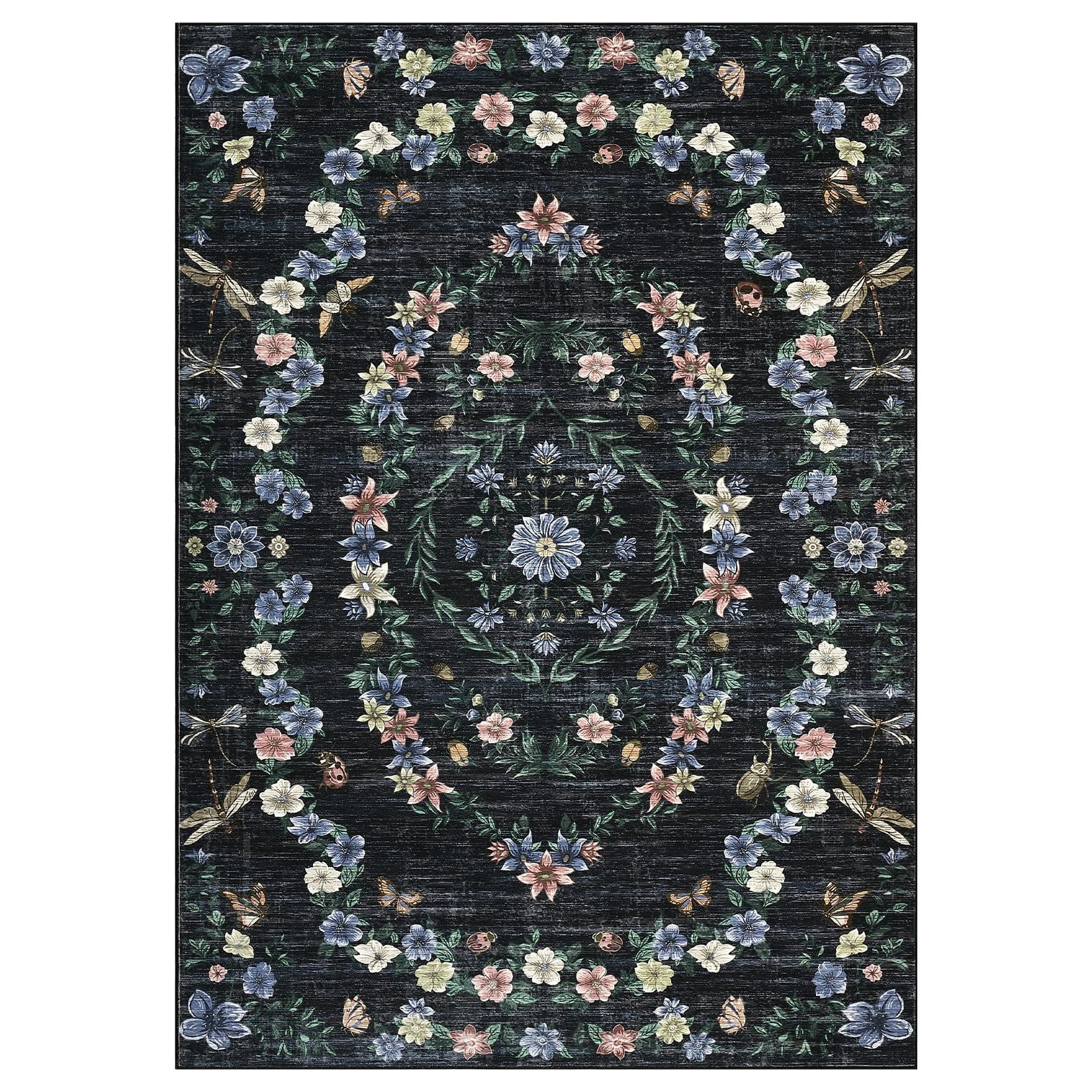 8 x 10 ft Polyester Black Rectangular Hallway Bathroom Entryway Kitchen ...