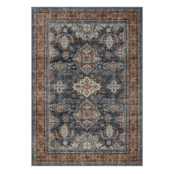 8 x 10 ft Polyester Blue Orange Rectangular Hallway Bathroom Entryway ...