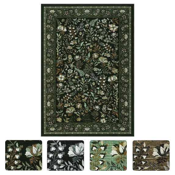8 x 10 ft Polyester Dark Green Rectangular Hallway Bathroom Entryway ...
