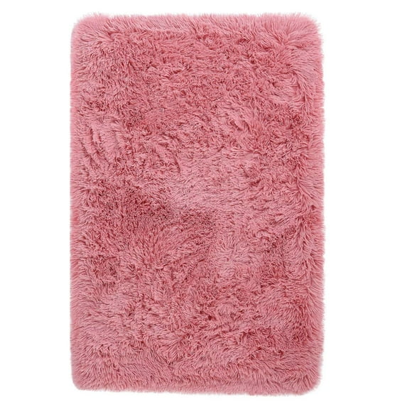 8 x 10 ft Polyester Pink Rectangular Indoor Solid Modern Fluffy Soft ...