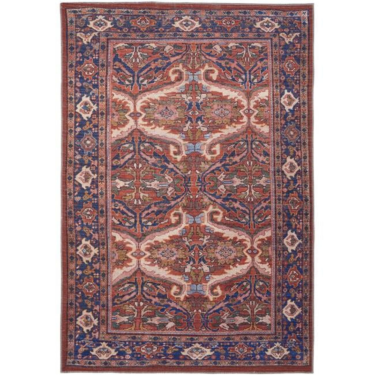 8 x 10 ft. Red Tan & Blue Floral Power Loom Rectangle Area Rug - Red ...