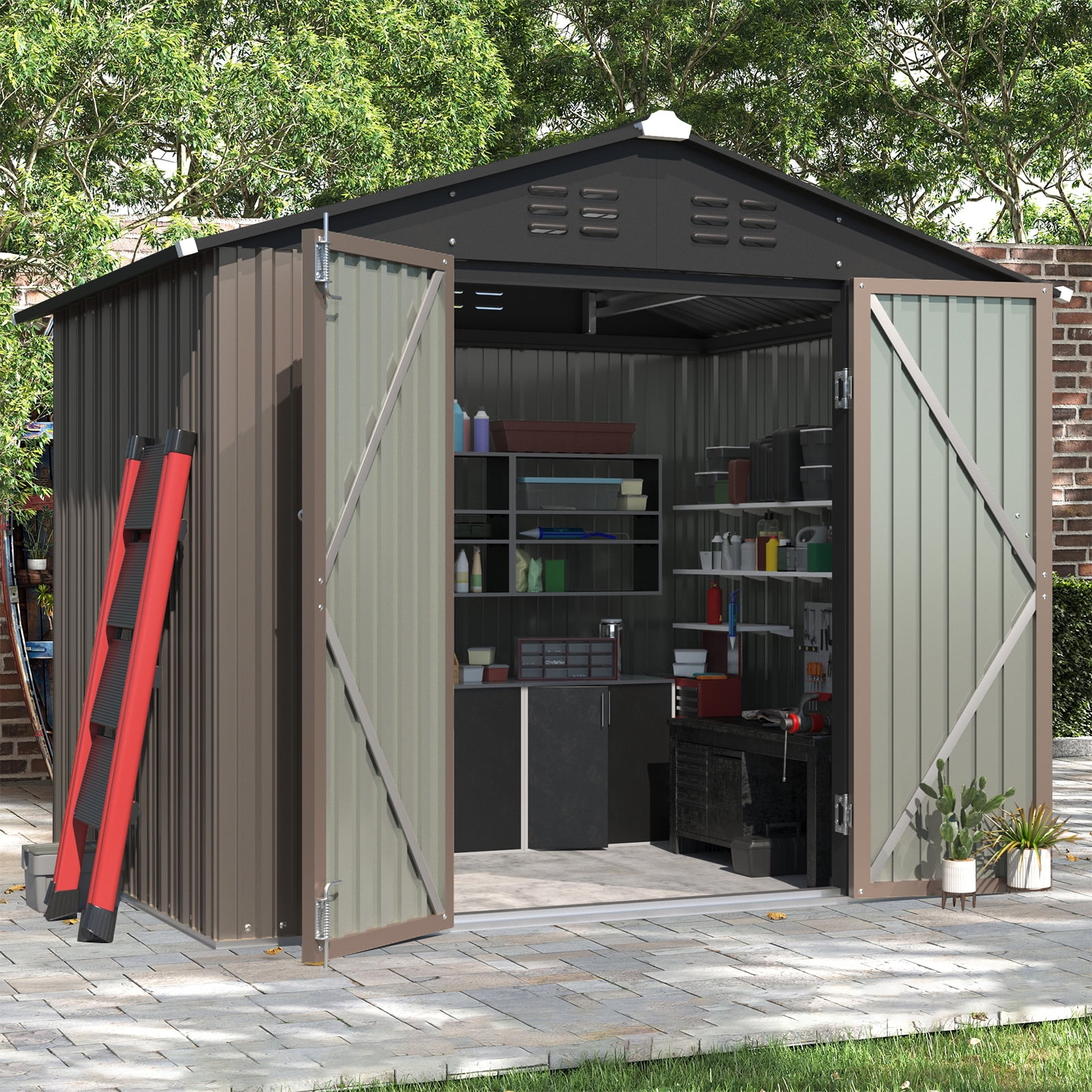 8 x 10FT Outdoor Storage Shed Buildable Sheds Waterproof Backyard ...