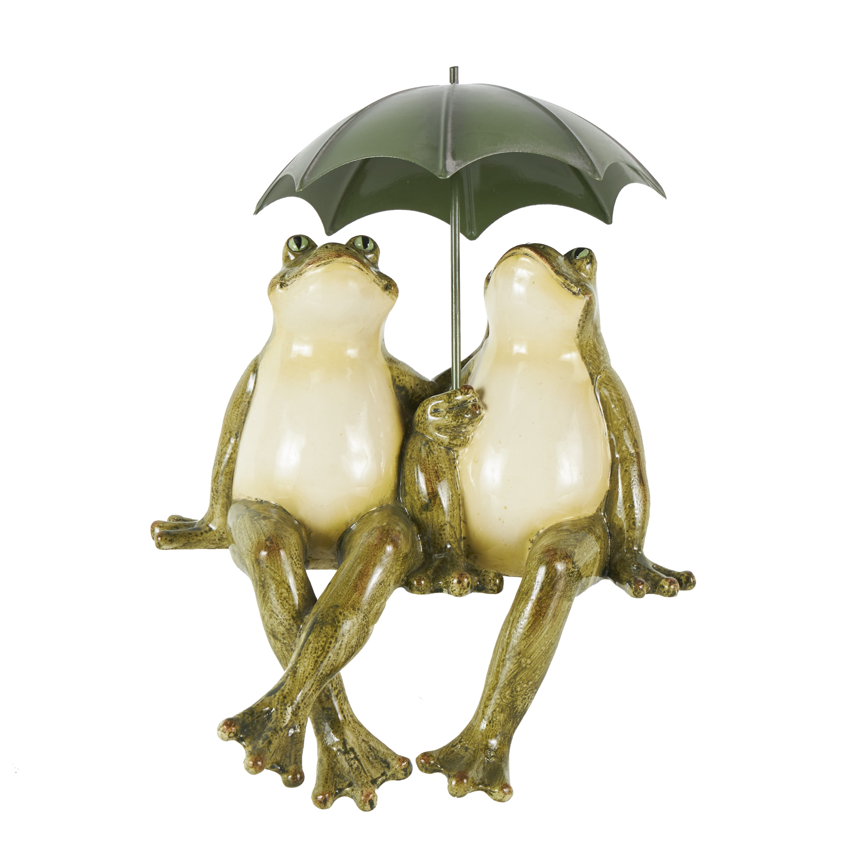 DecMode 8 x 11 Bronze Resin Sitting Frog Sculpture with Umbrella for ...