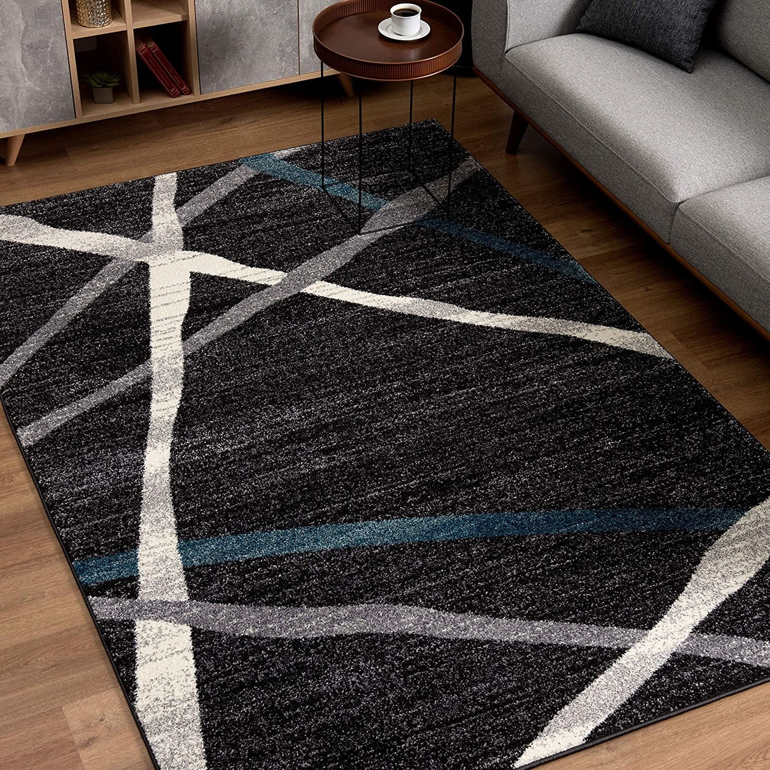 8â€™ x 11â€™ Distressed Black and Gray Abstract Area Rug - Walmart.com
