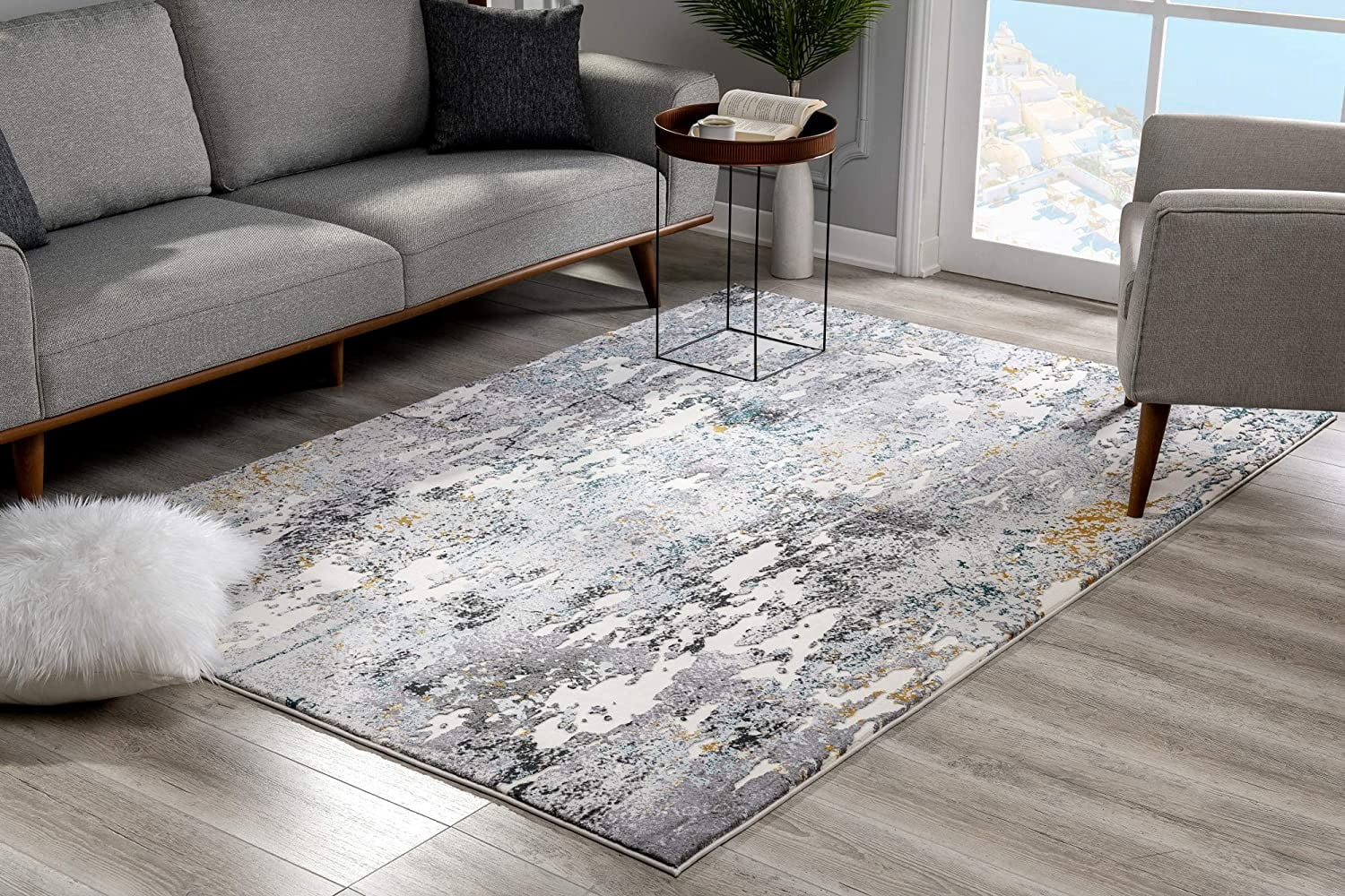 8â€™ x 11â€™ Gray Distressed Modern Abstract Area Rug - Walmart.com