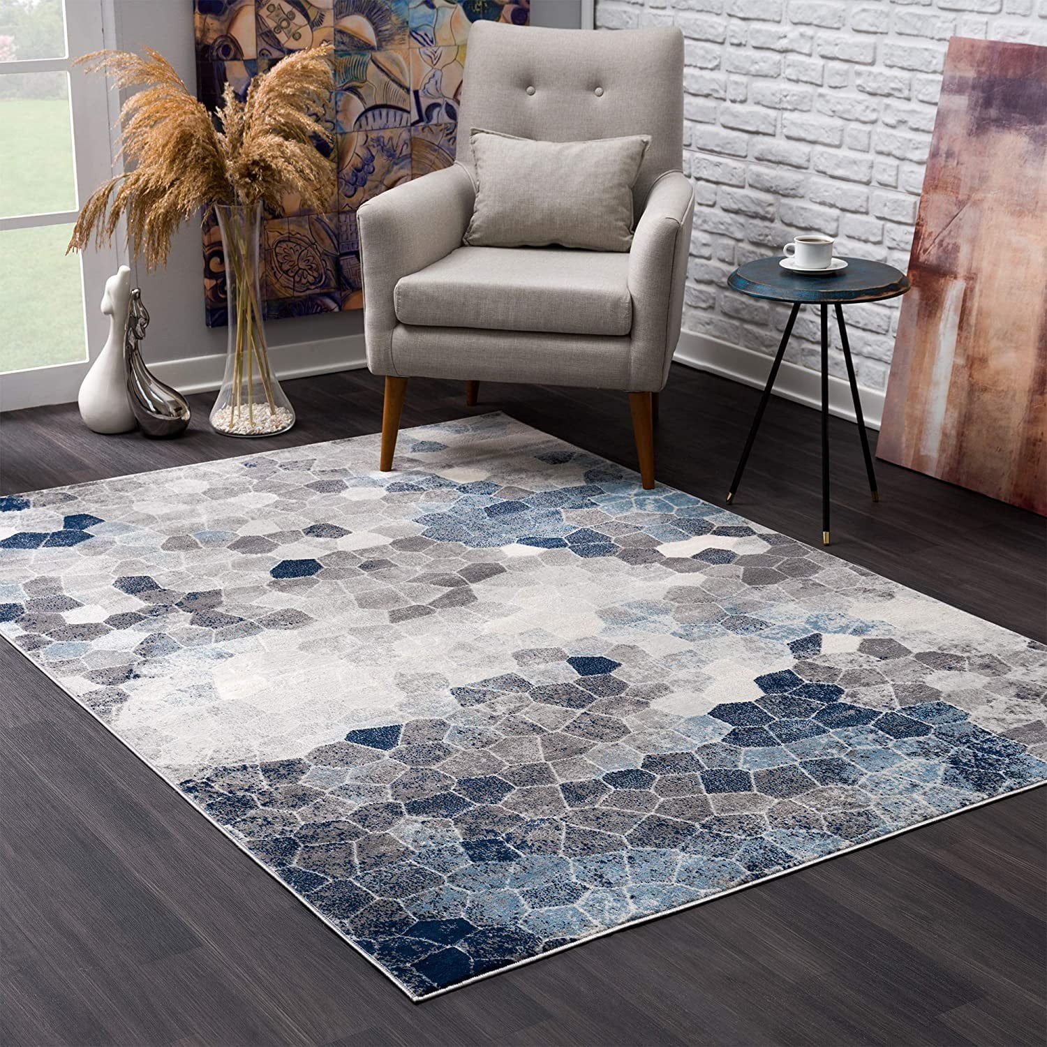 8â€™ x 11â€™ Navy Blue Cobblestone Pattern Area Rug - Walmart.com
