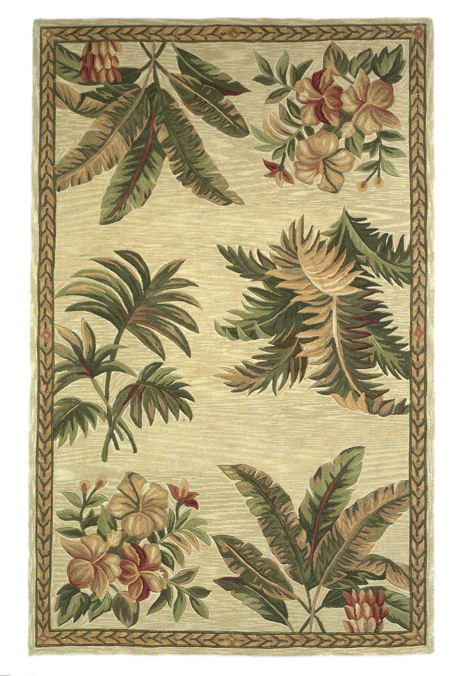 8' x 11' Wool Ivory with Laurel Border Palm Tree Area Rug - Walmart.com