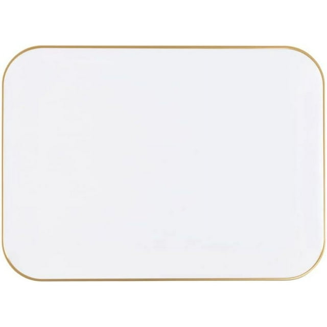 8" x 11" inch Disposable Rectangular White Plastic with Gold Rim ...