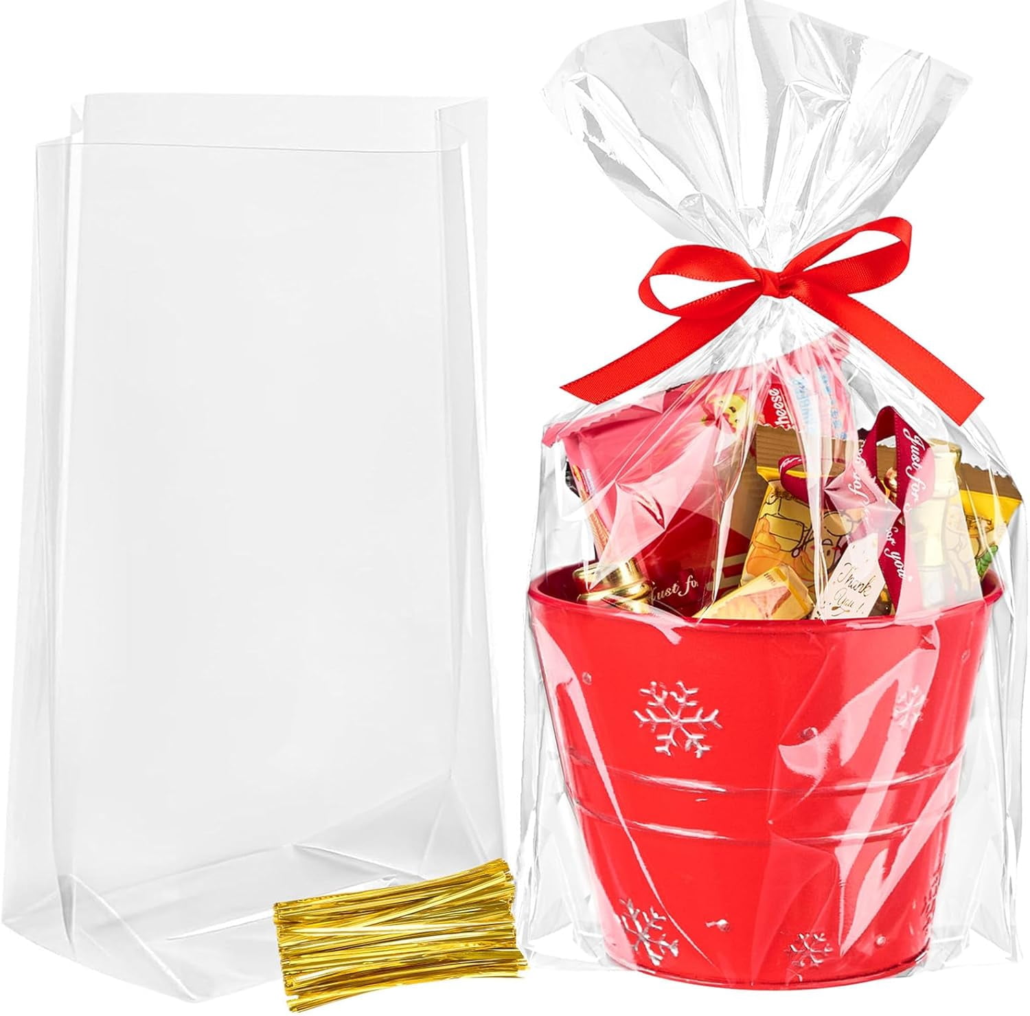8 x 11 x 3 Inch Cellophane Treat Bags with Gusseted Bottom, 100 Pack ...