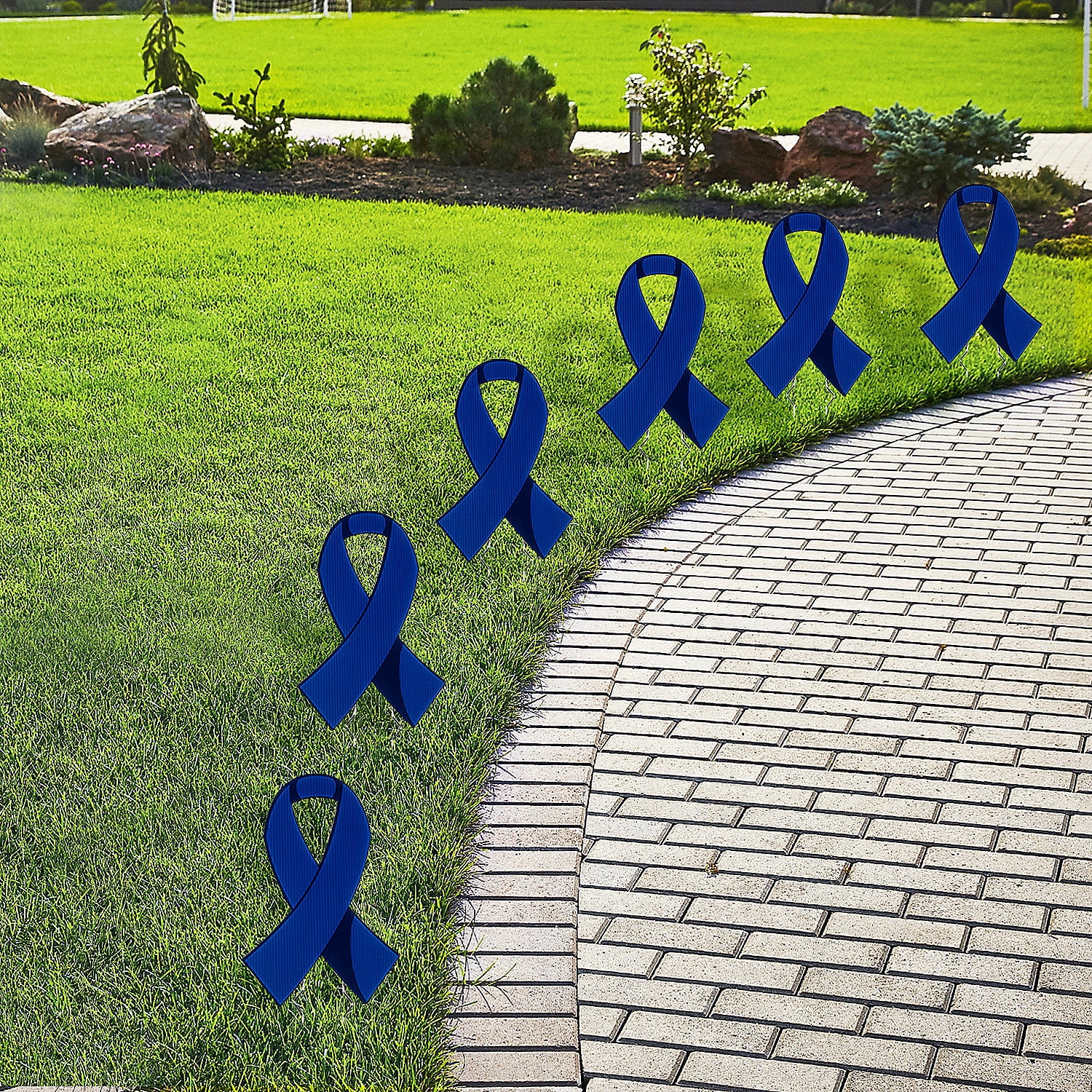 12" Blue Awareness Ribbon Single-Sided Plastic Yard Signs - 6 pieces ...