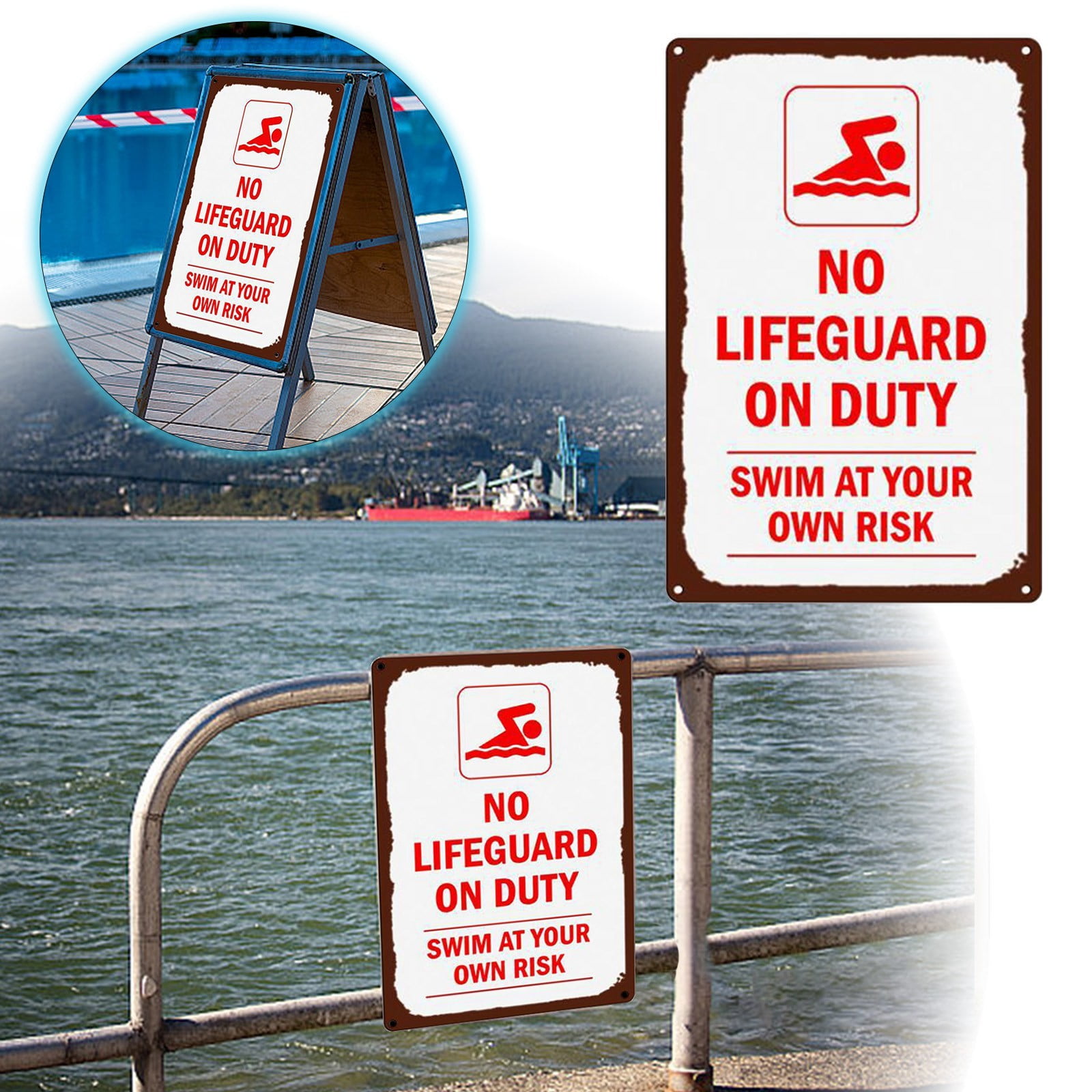 8 x 12 Inch Vintage Funny Swim At Your Own Risk Pool Sign, Weatherproof ...