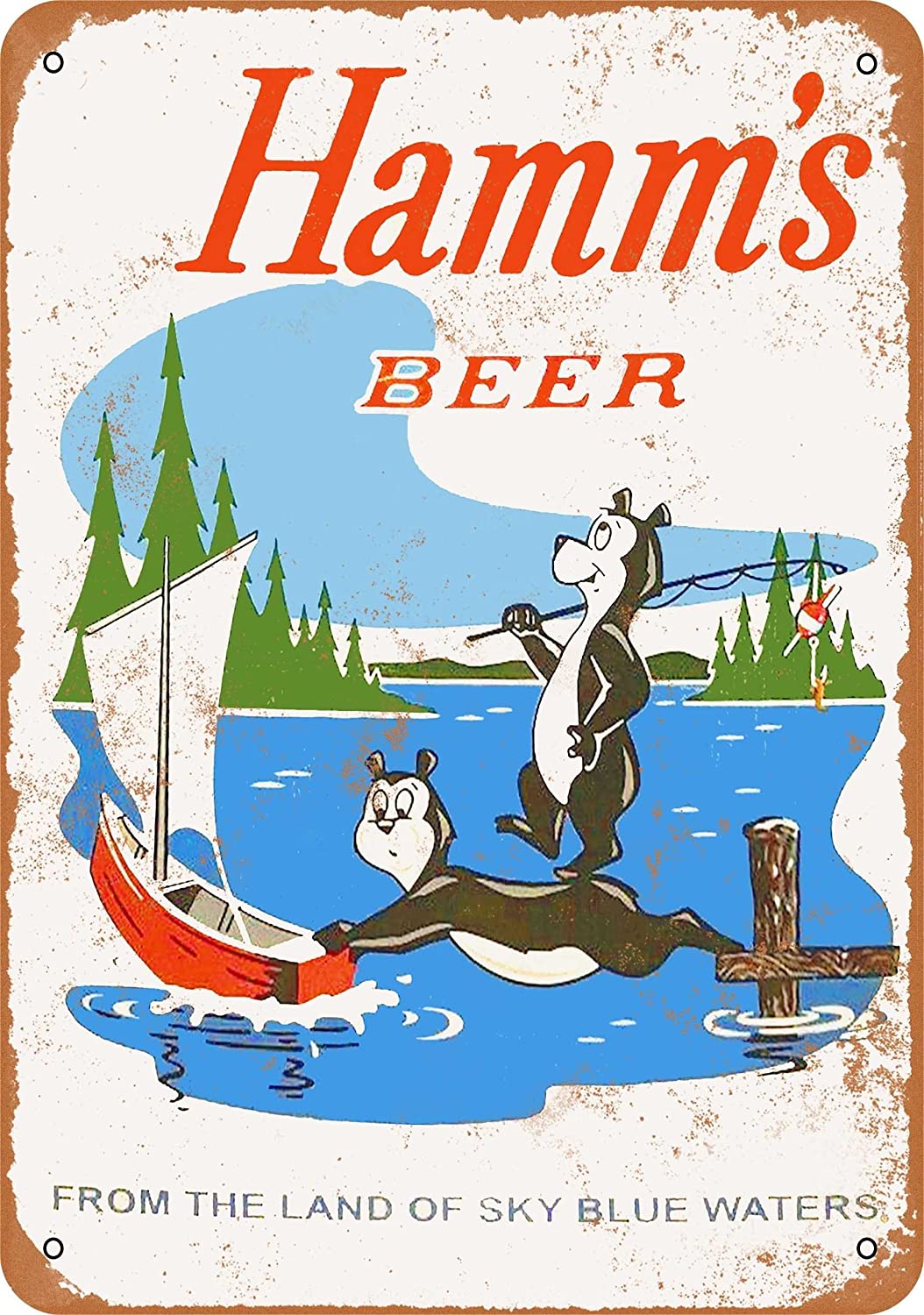 8 x 12 Metal Sign - 196 Hamm's Beer Bears Fishing - Vintage Look, ASpictureSHOW-b026 Metal Tin ...