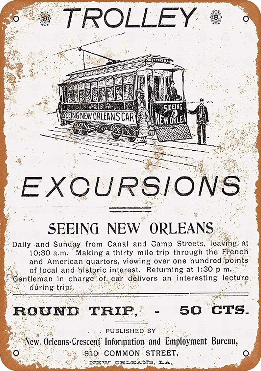 8 x 12 Metal Sign - New Orleans Trolley Excursions - Vintage Wall Decor ...