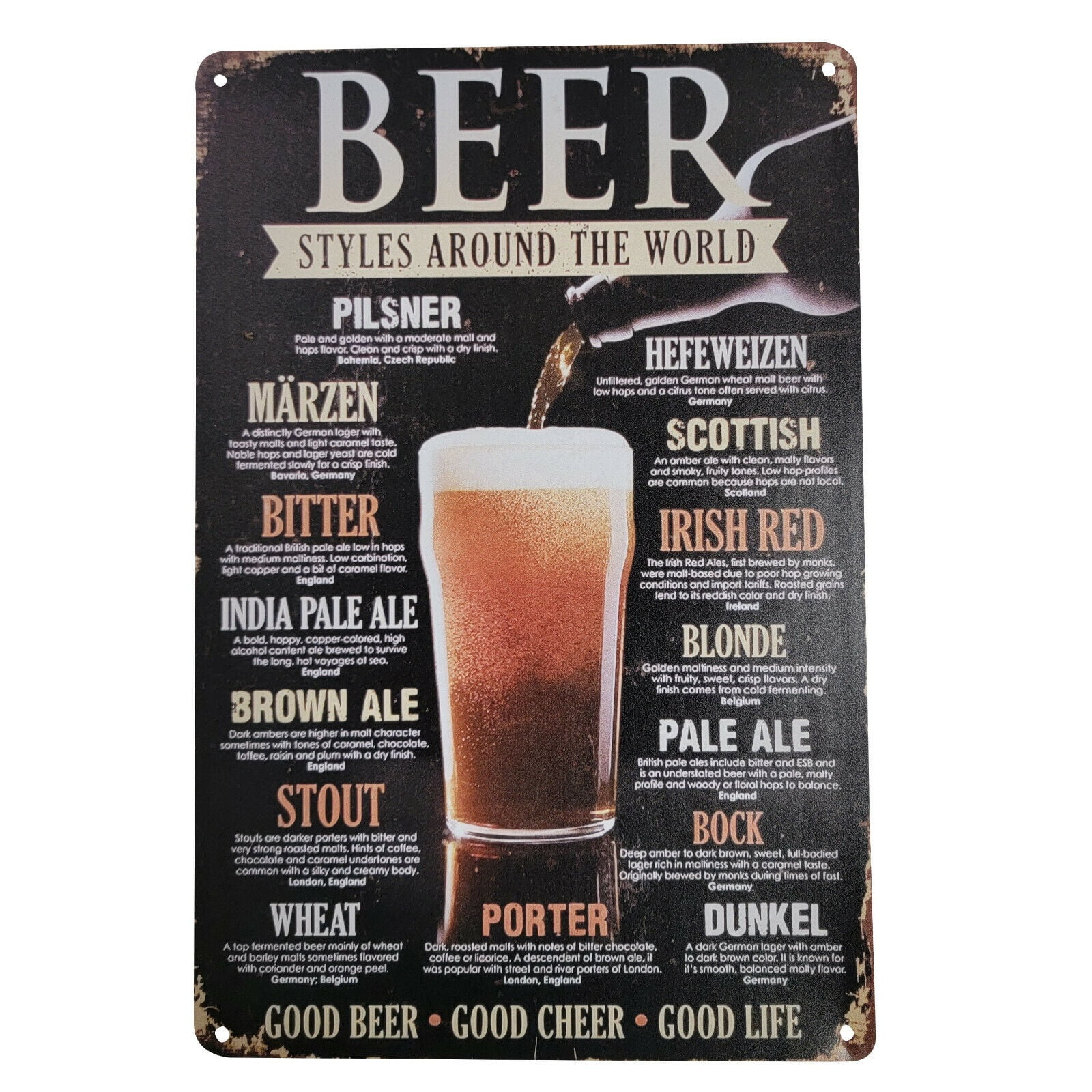8" x 12" Metal Tin Bar Sign (Beer - Styles Around The World) Vintage ...
