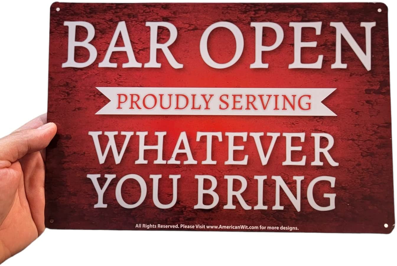 8" x 12" Metal Tin Funny Bar Sign Wall Decor (Bar Open - Proudly ...
