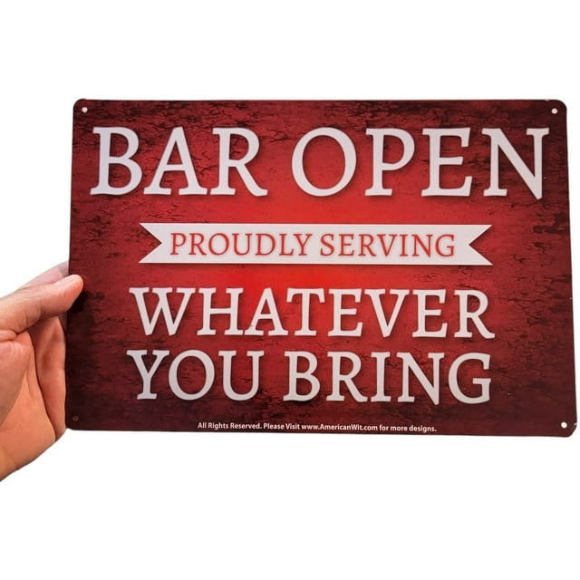 8" x 12" Metal Tin Funny Bar Sign Wall Decor (Bar Open - Proudly ...