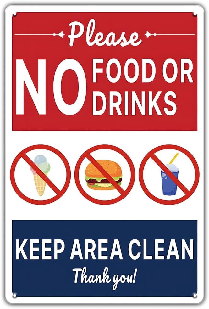 8 x 12 in Metal Tin Sign - ART No Food or Drink Sign - 8 x 12 inch ...