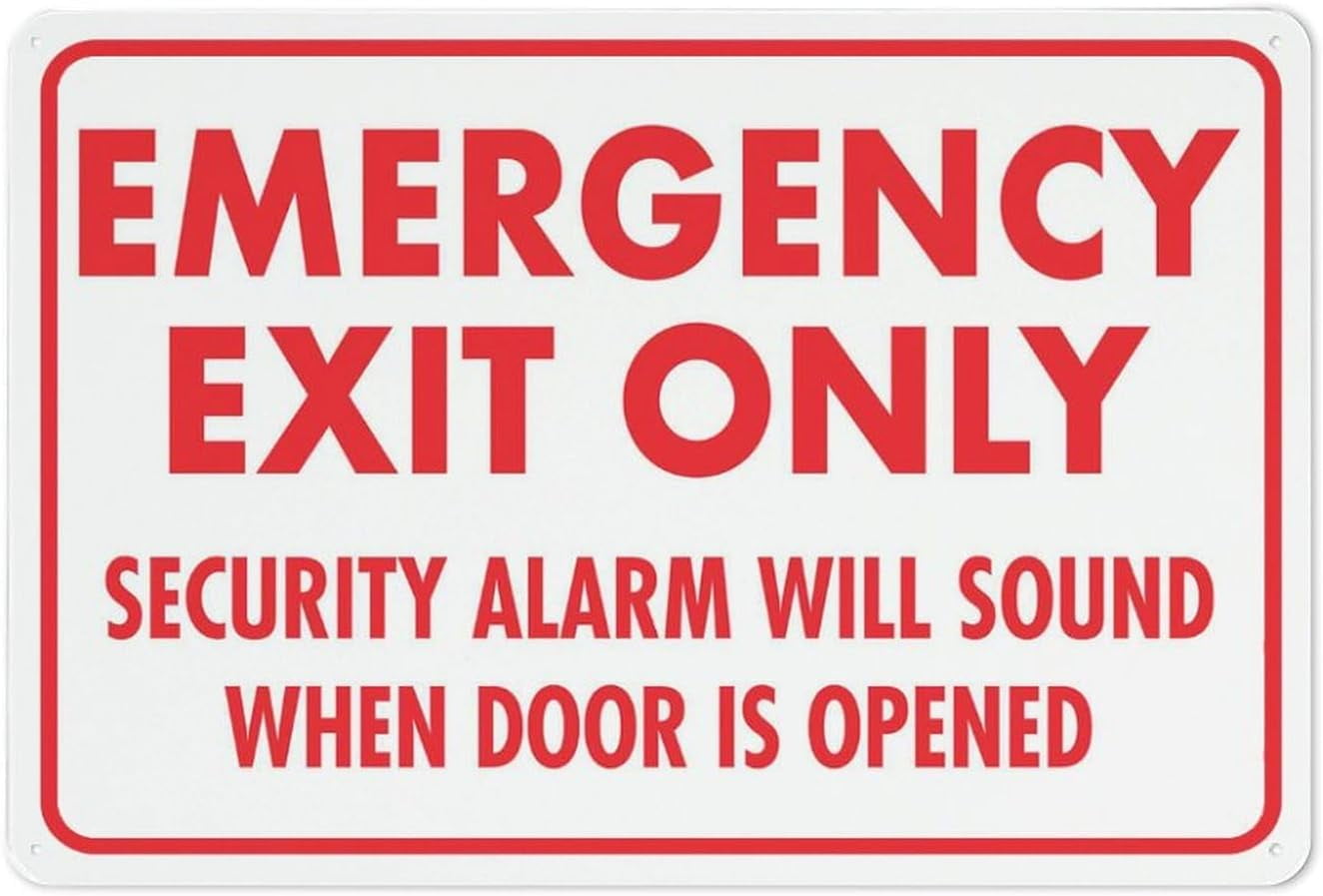 8 x 12 in Metal Tin Sign - Emergency Exit Only Security Alarm Will ...